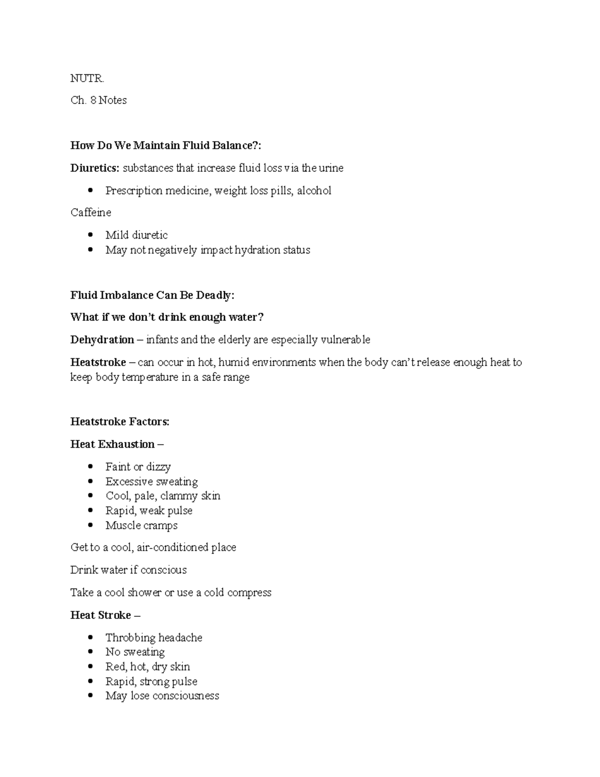 NUTR. Ch. 8 Notes - NUTR. Ch. 8 Notes How Do We Maintain Fluid Balance ...