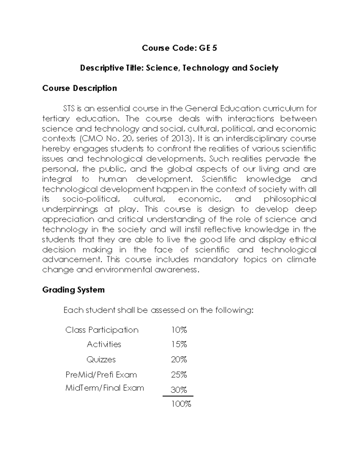 Module 1 - Course Code: GE 5 Descriptive Title: Science, Technology and ...