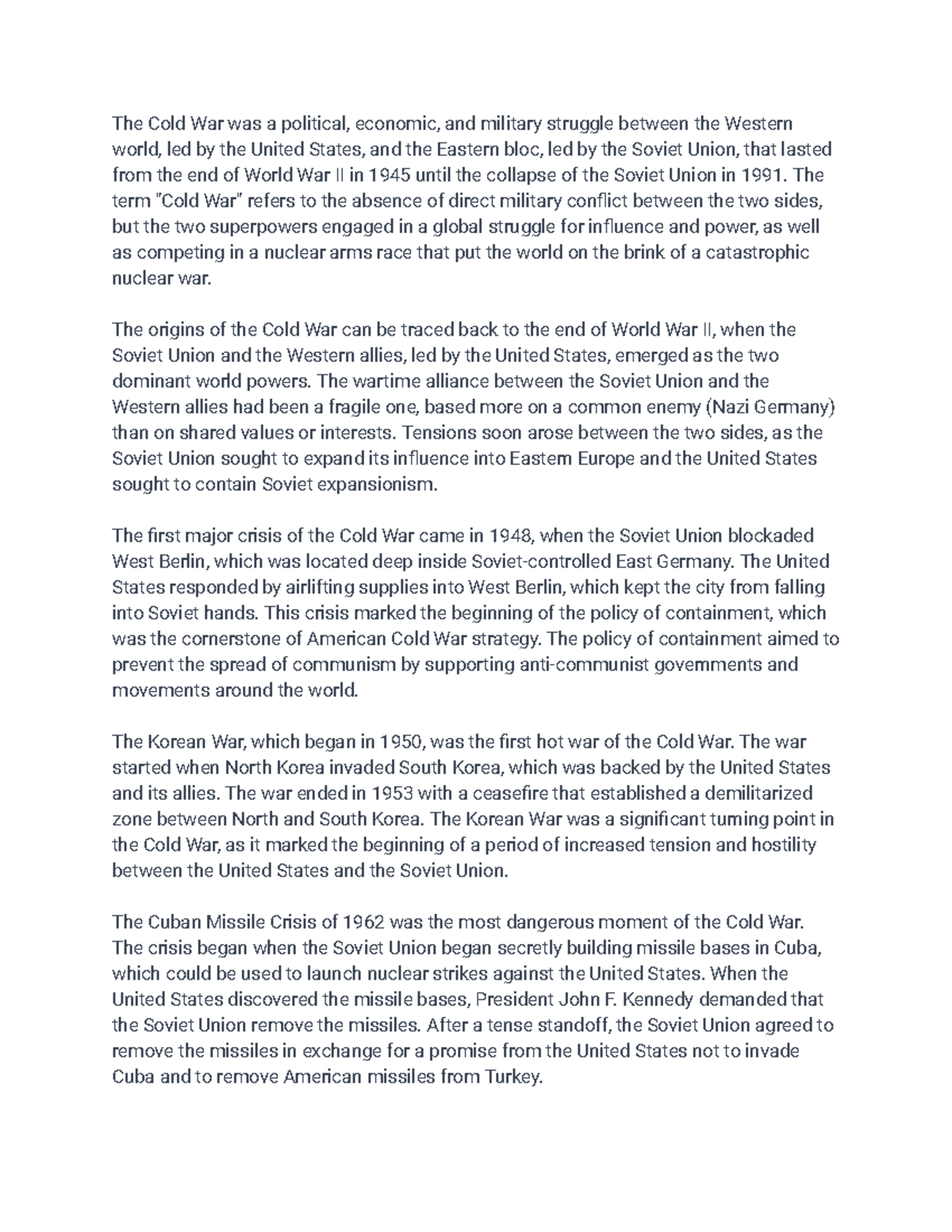 The Cold War - The Cold War - The Cold War was a political, economic ...