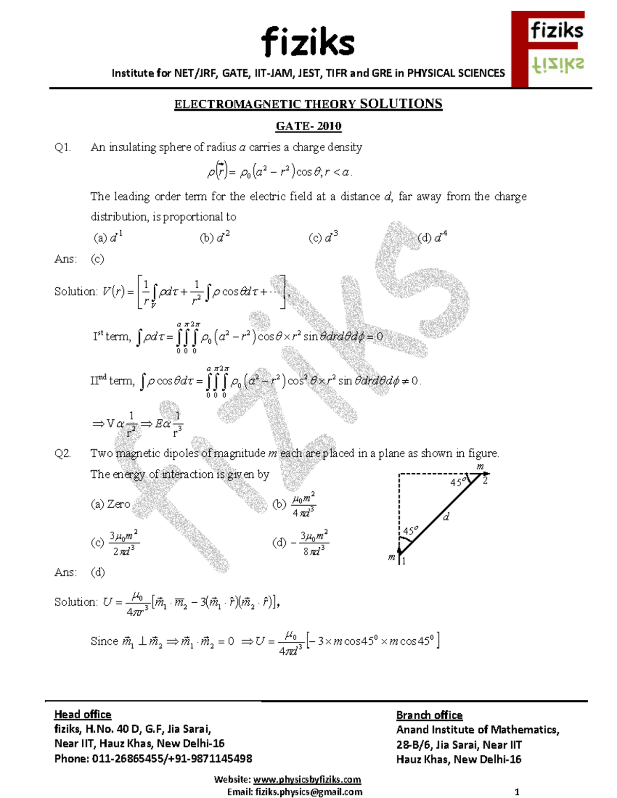 3electromagnetic Theory Gate 2010 2017 Institute For Netjrf Gate Iit‐jam Jest Tifr And