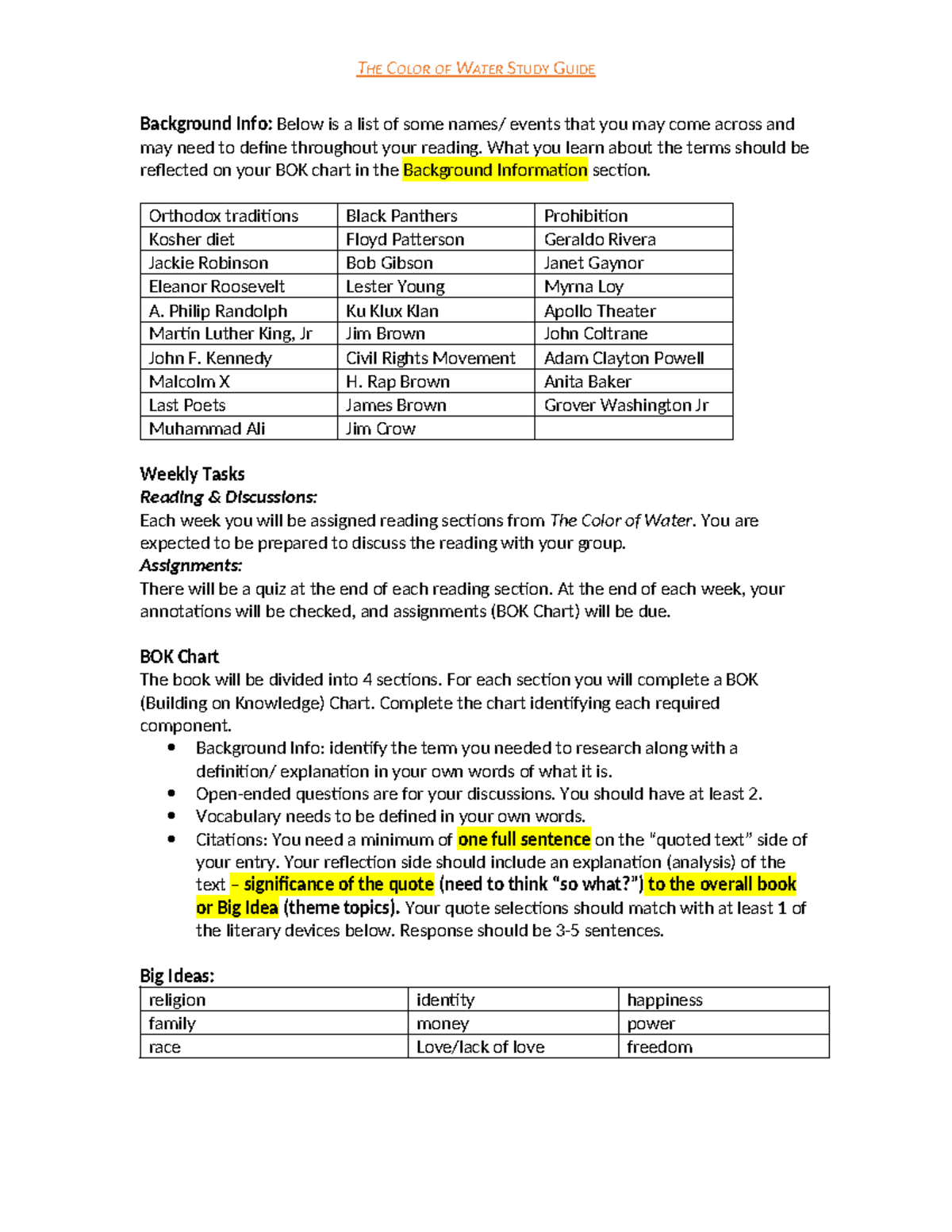 The Color of Water - 2023 - THE COLOR OF WATER STUDY GUIDE Background ...