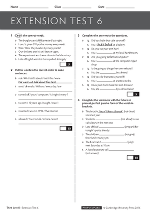 Think level 3. Extension test. Answer key - TEST 1 1 1 is still working ...