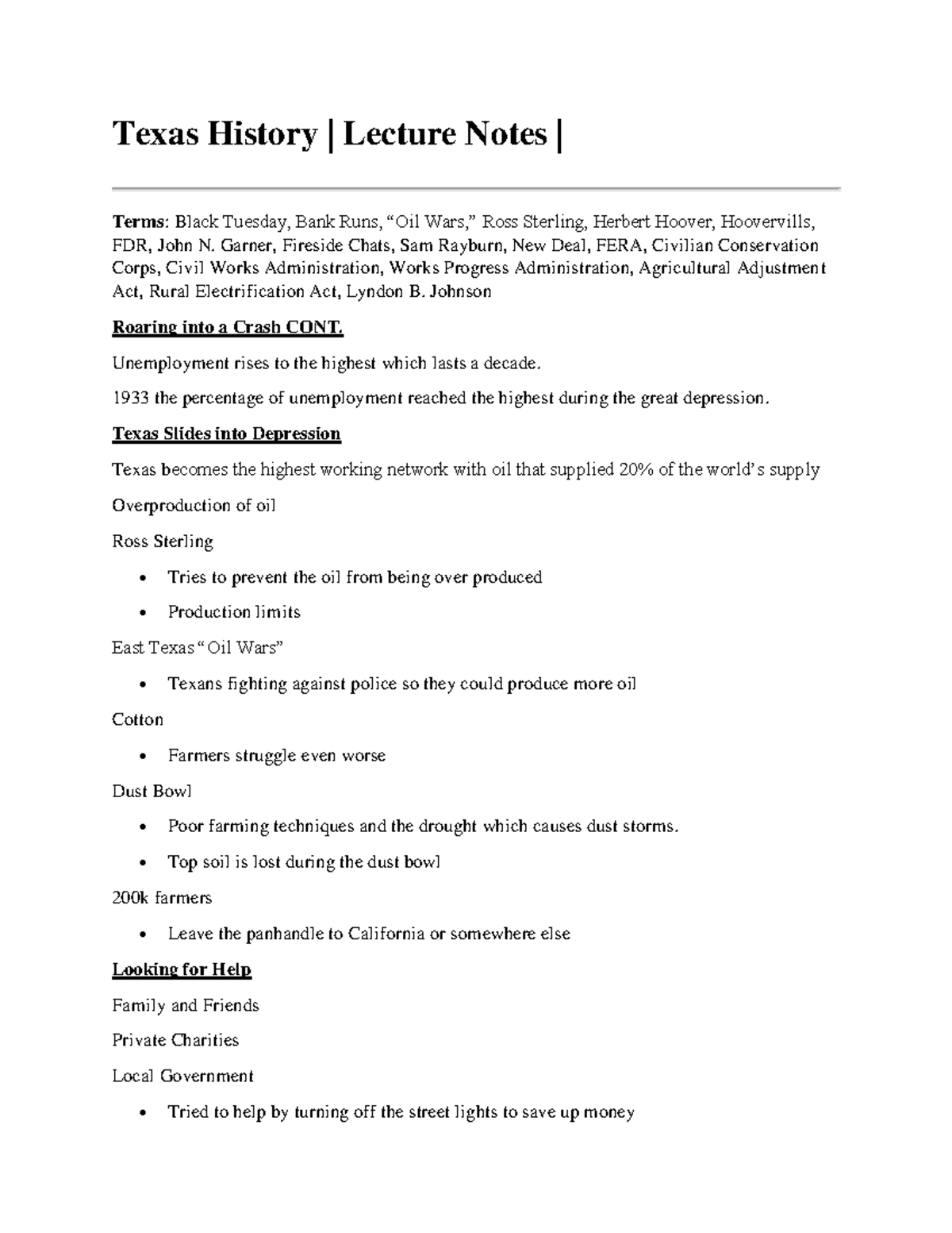 HIST-2301 Notes 19 - Texas History | Lecture Notes | Terms: Black ...