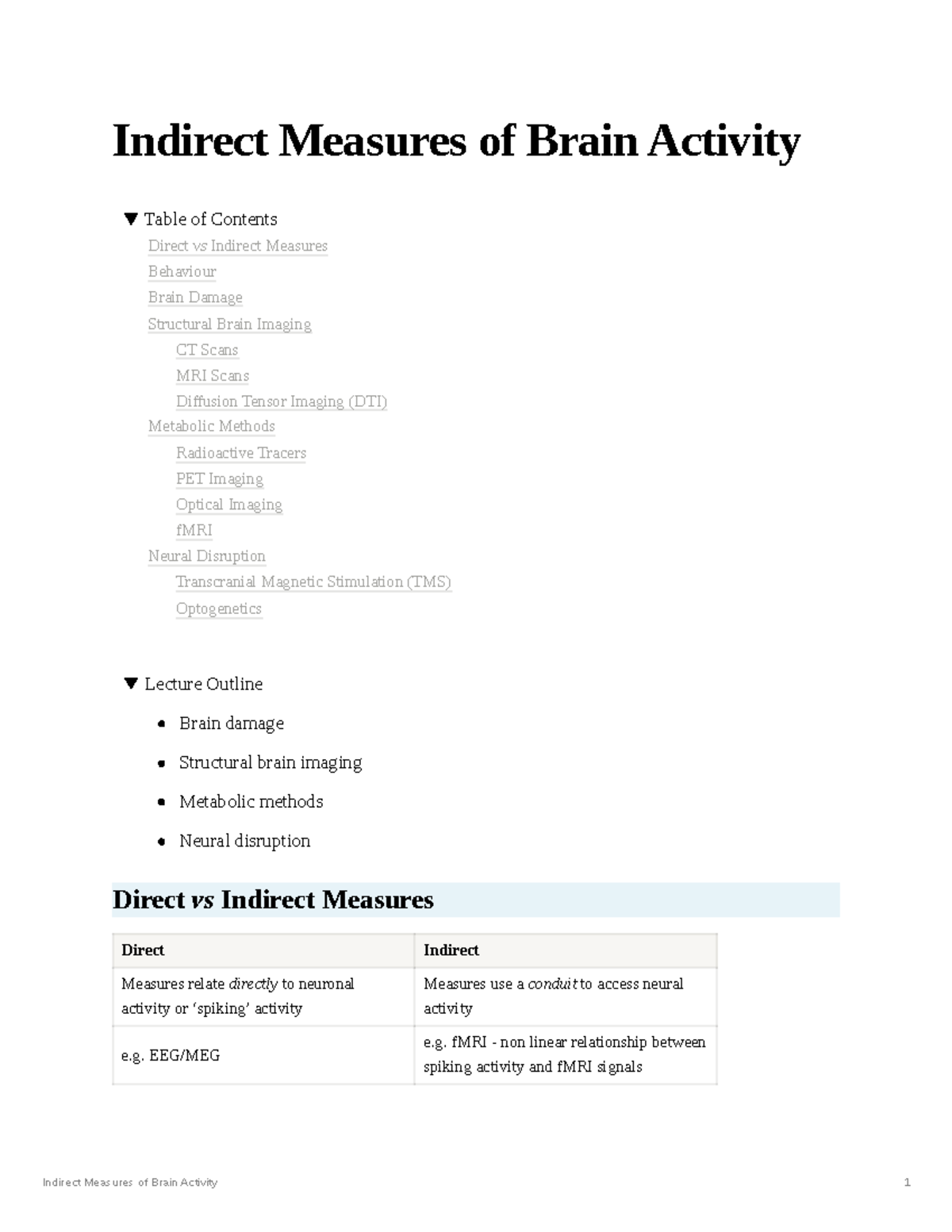Indirect Measures of Brain Activity L2 - Indirect Measures of Brain ...