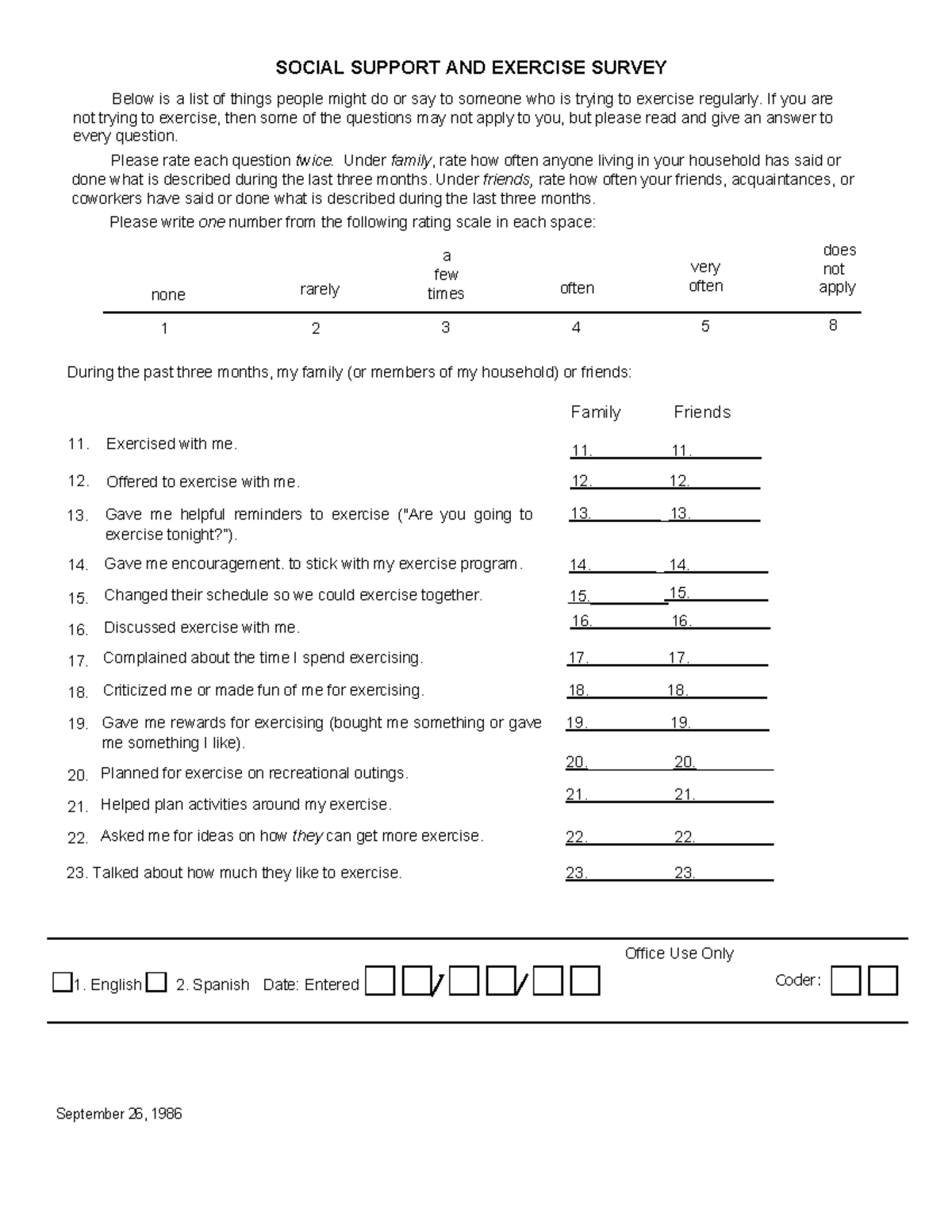 Social Support exercise-scale - SOCIAL SUPPORT AND EXERCISE SURVEY ...