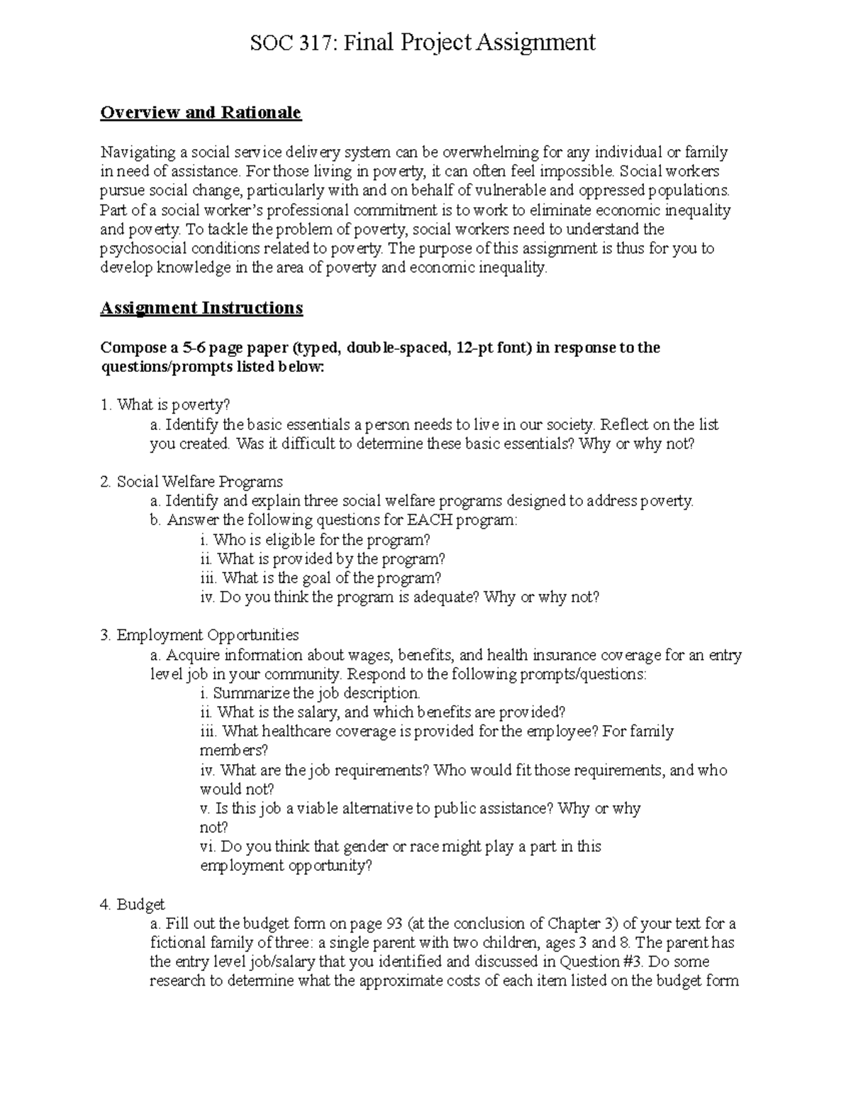 Final Project Assignment Overview and Instructions - SOC 317: Final ...