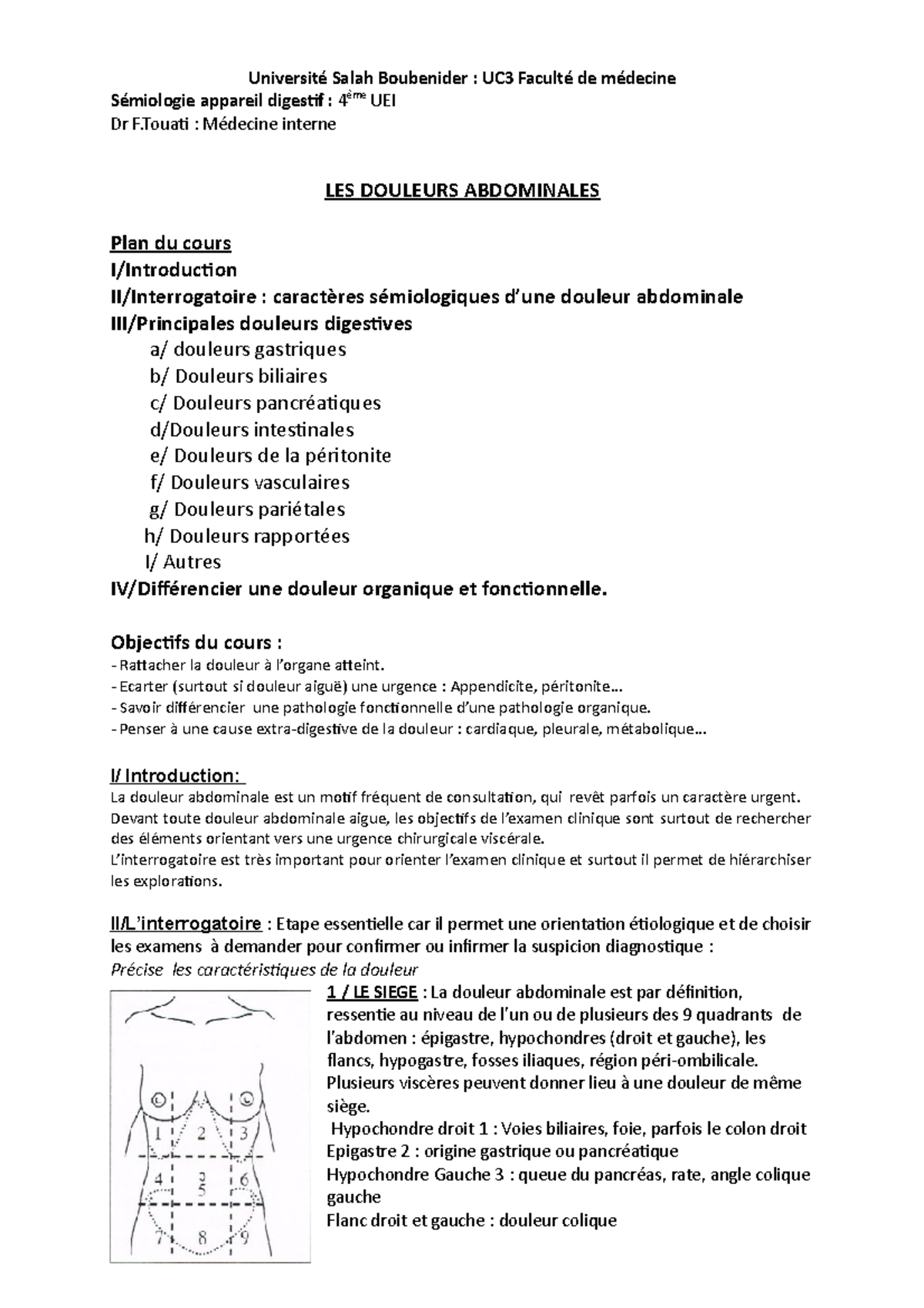 Sémio les douleurs abdominales - Université Salah Boubenider : UC3 ...