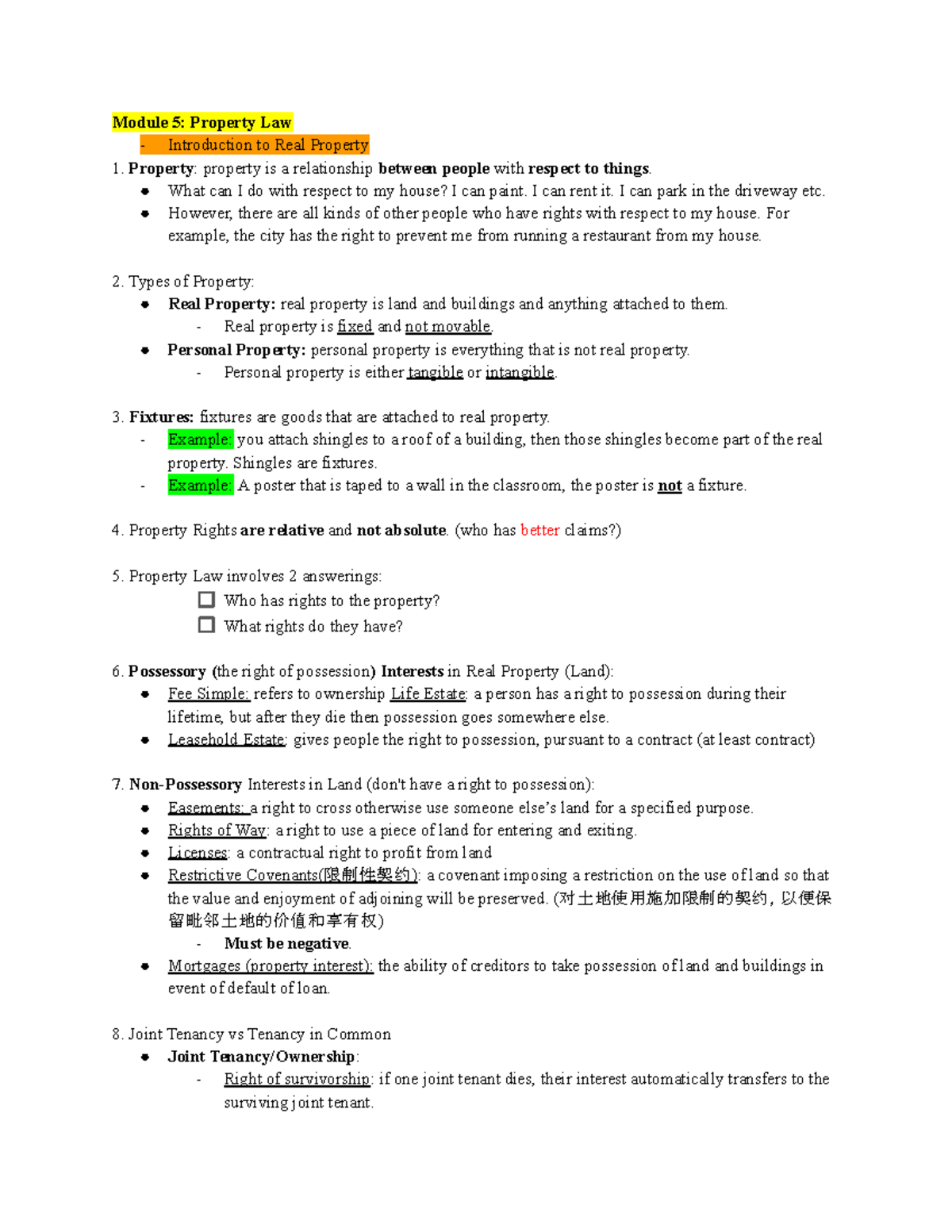 MOS Test 3 - Final - Module 5: Property Law - Introduction to Real ...