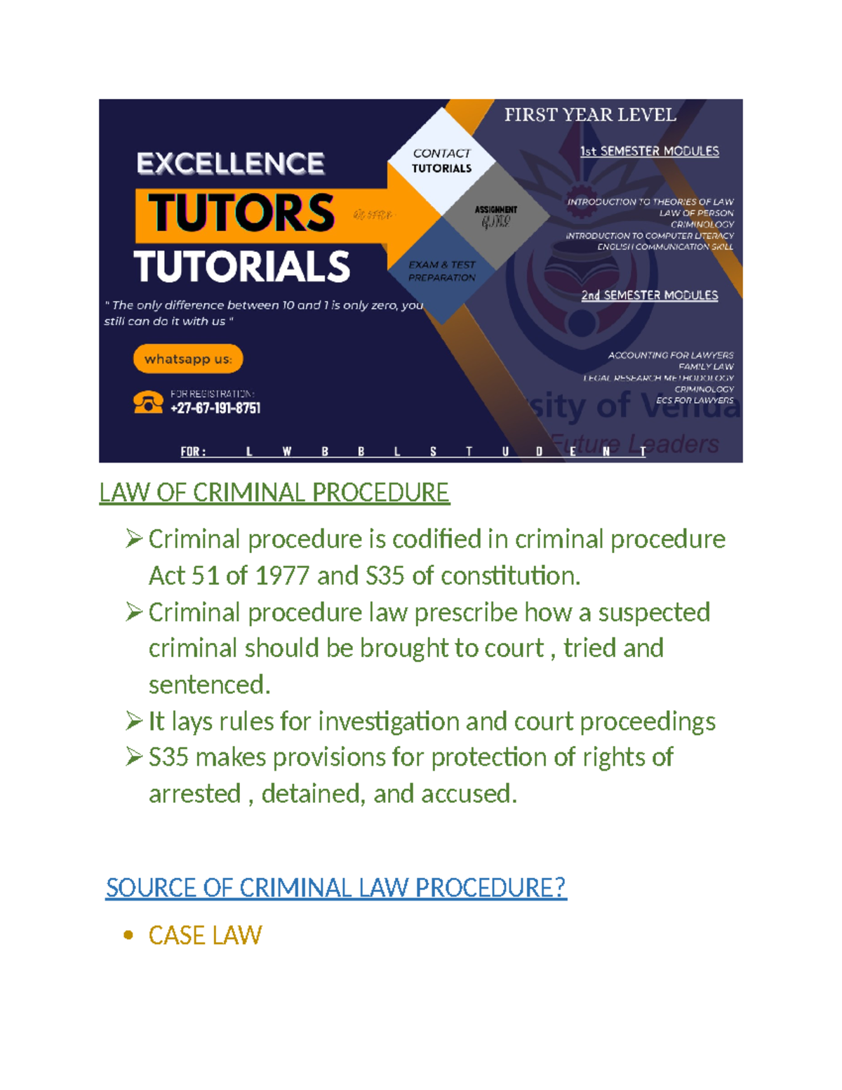 LAW OF Criminal Procedures - LAW OF CRIMINAL PROCEDURE Criminal ...