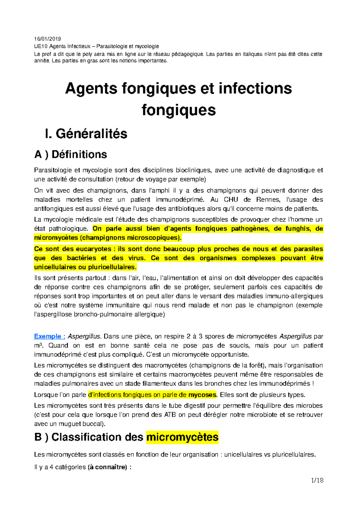 M3-infect-Agents fongiques et infections fongiques - 16/01/ UE10 Agents ...
