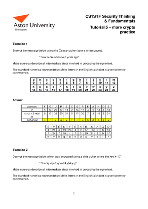 Tutorial 1-Work Sheet-Answers - 1 CS1STF: Tutorial 1 Exercise 1 ...