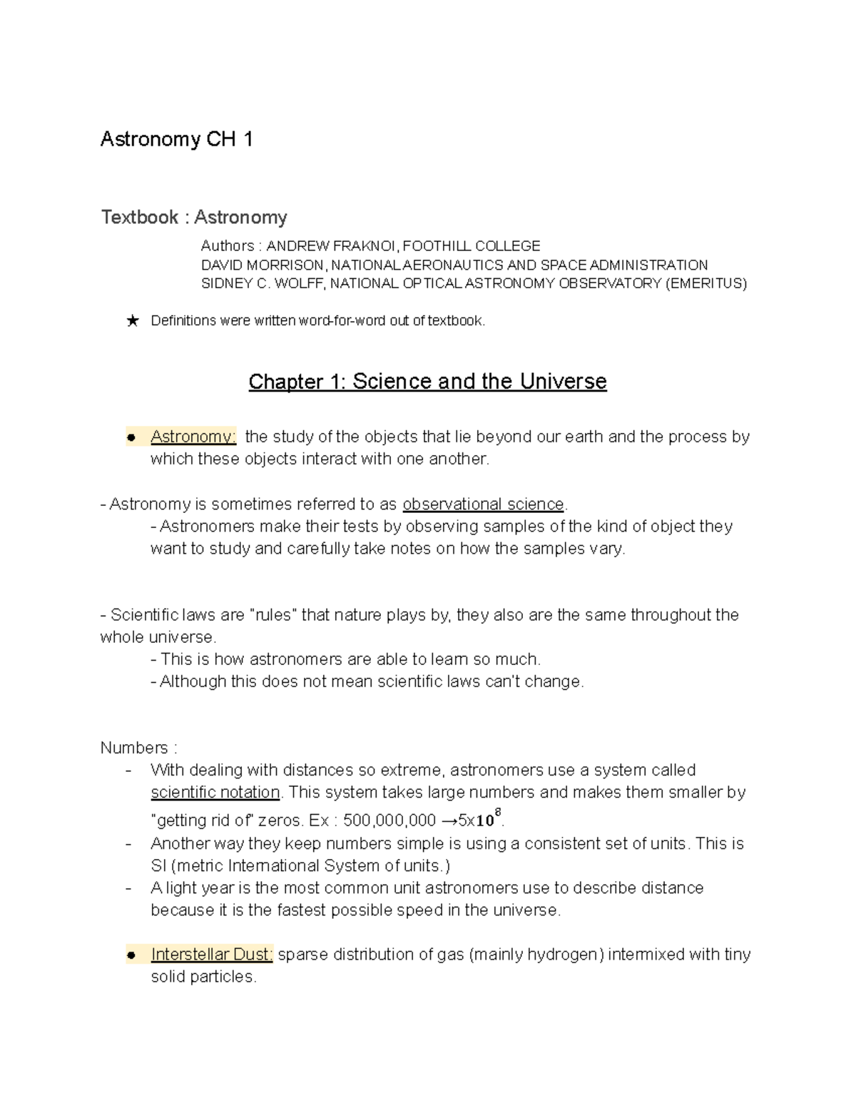 AST ch 1 notes - Astronomy CH 1 Textbook : Astronomy Authors :ANDREW ...