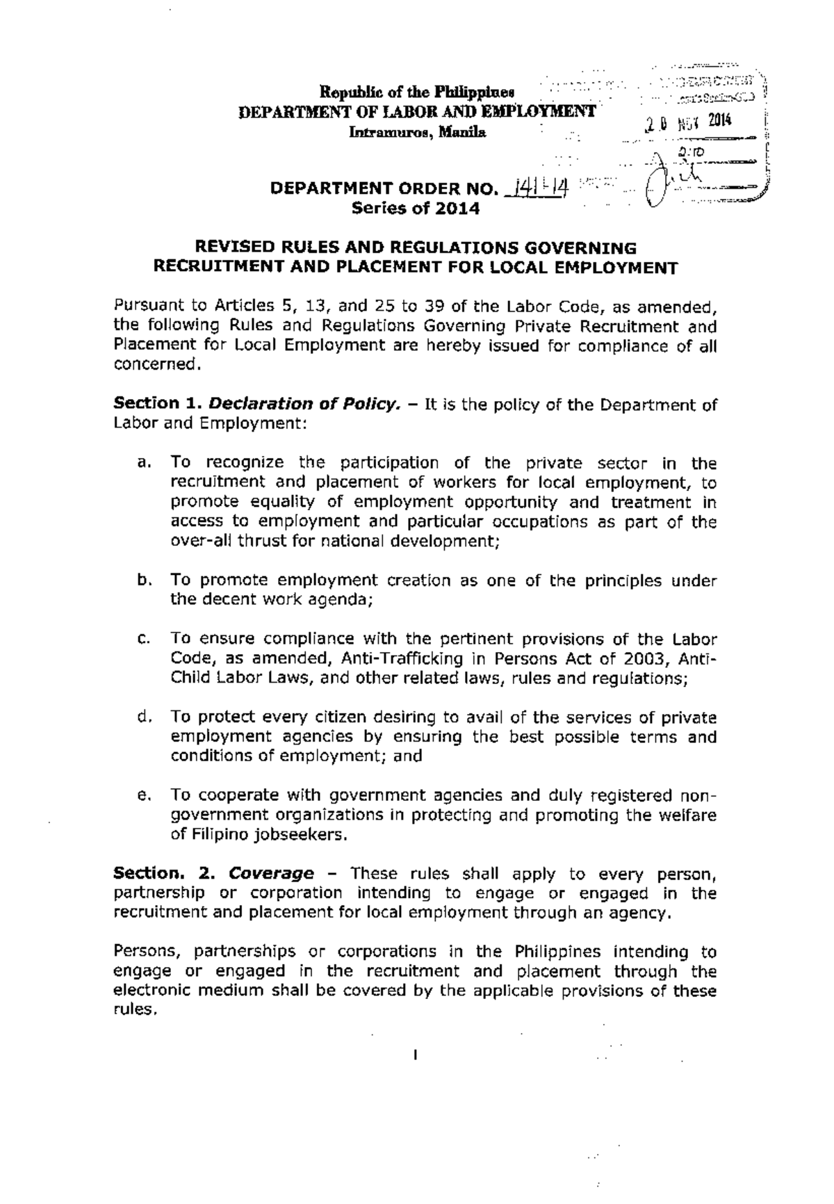 Rules and Regulations for Local Employment 2014 - Labor and National ...