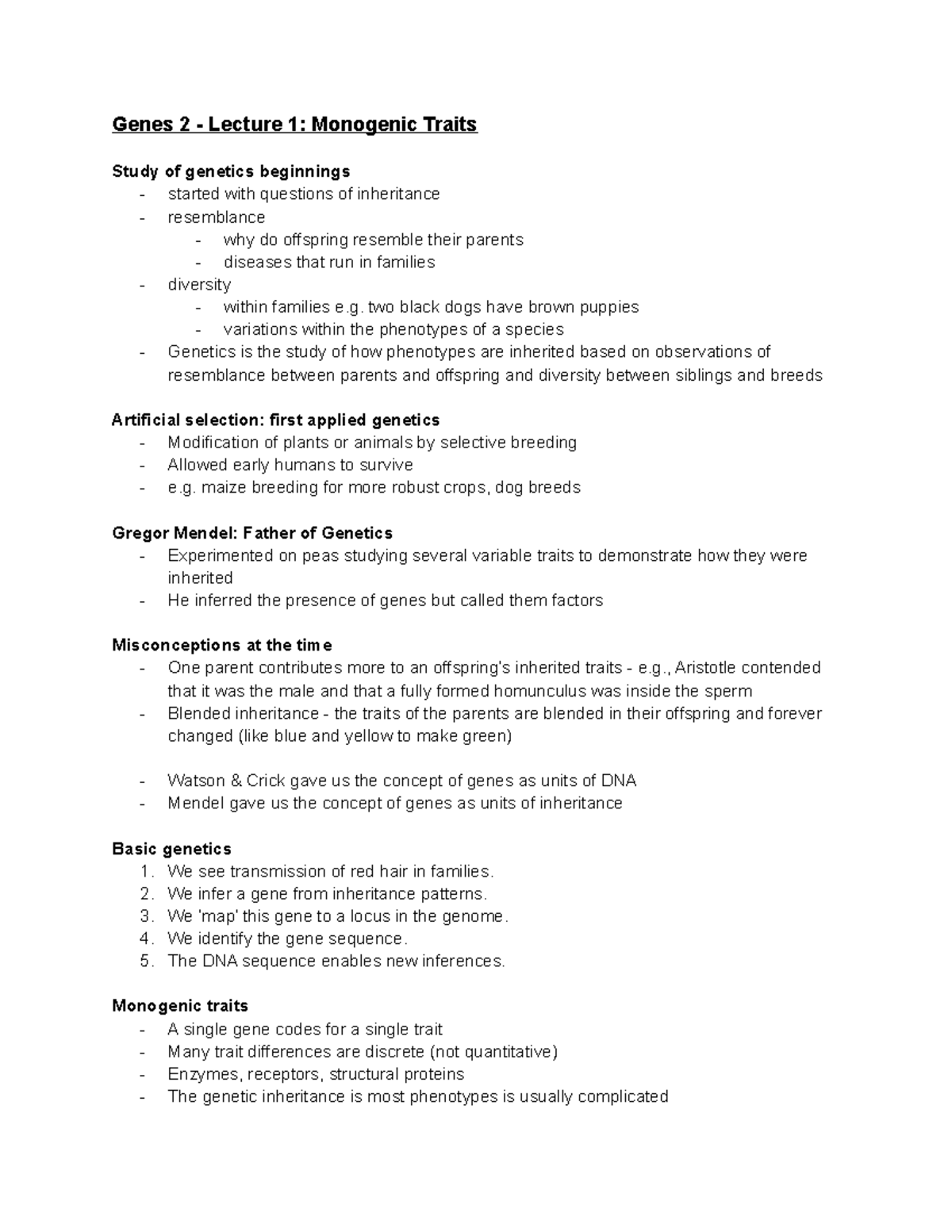 Genes 2 - Lecture 1 Monogenic Traits - Genes 2 - Lecture 1: Monogenic ...