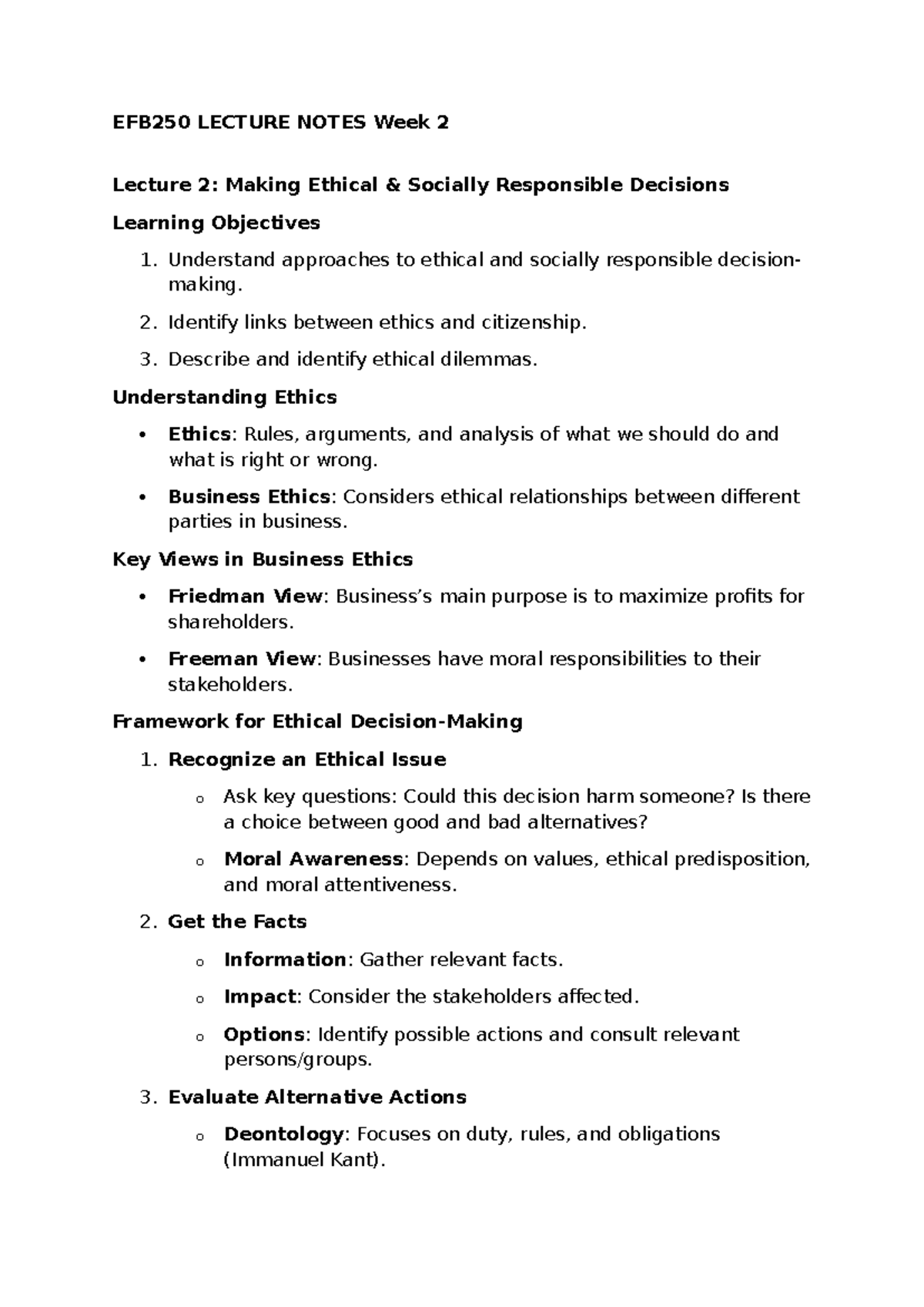 EFB250 Lecture Notes Week 2 - EFB250 LECTURE NOTES Week 2 Lecture 2 ...