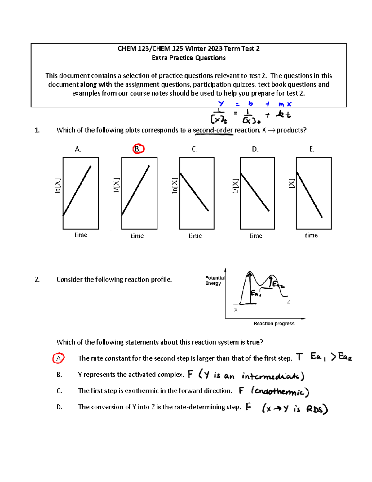 C123w23 t2 extrapractice answers - CHEM 123/CHEM 125 Winter 2023 Term ...