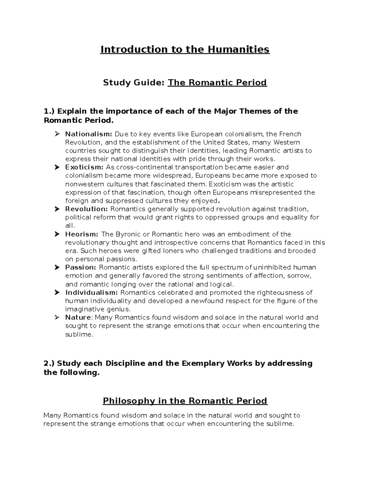 Humanities The Romantic Period - Introduction to the Humanities Study ...