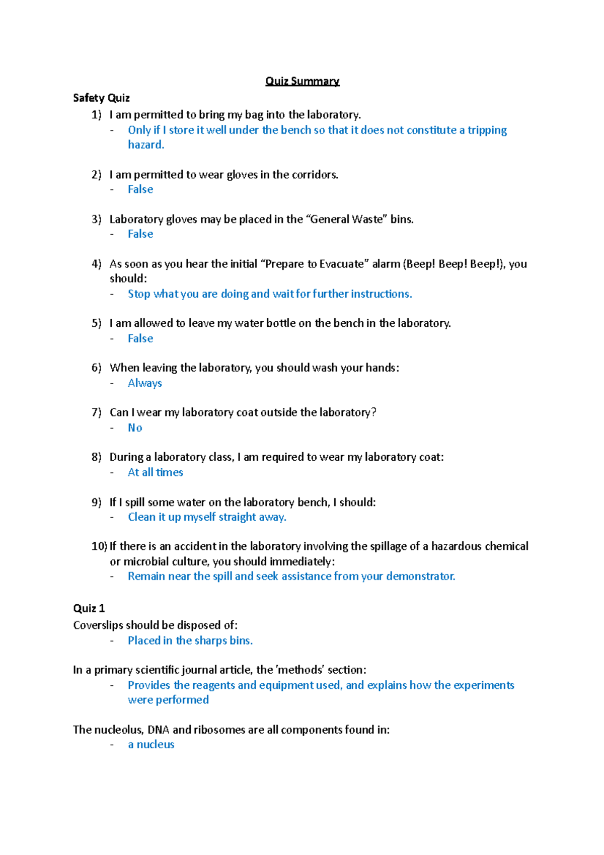 Quiz Summary - Quiz Summary Safety Quiz I am permitted to bring my bag ...