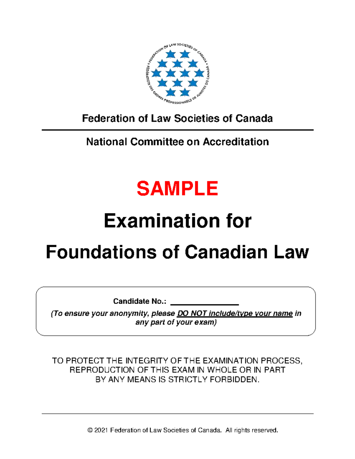 Sample Exam Foundations Jan 2019 Updated - © 2021 Federation of Law ...