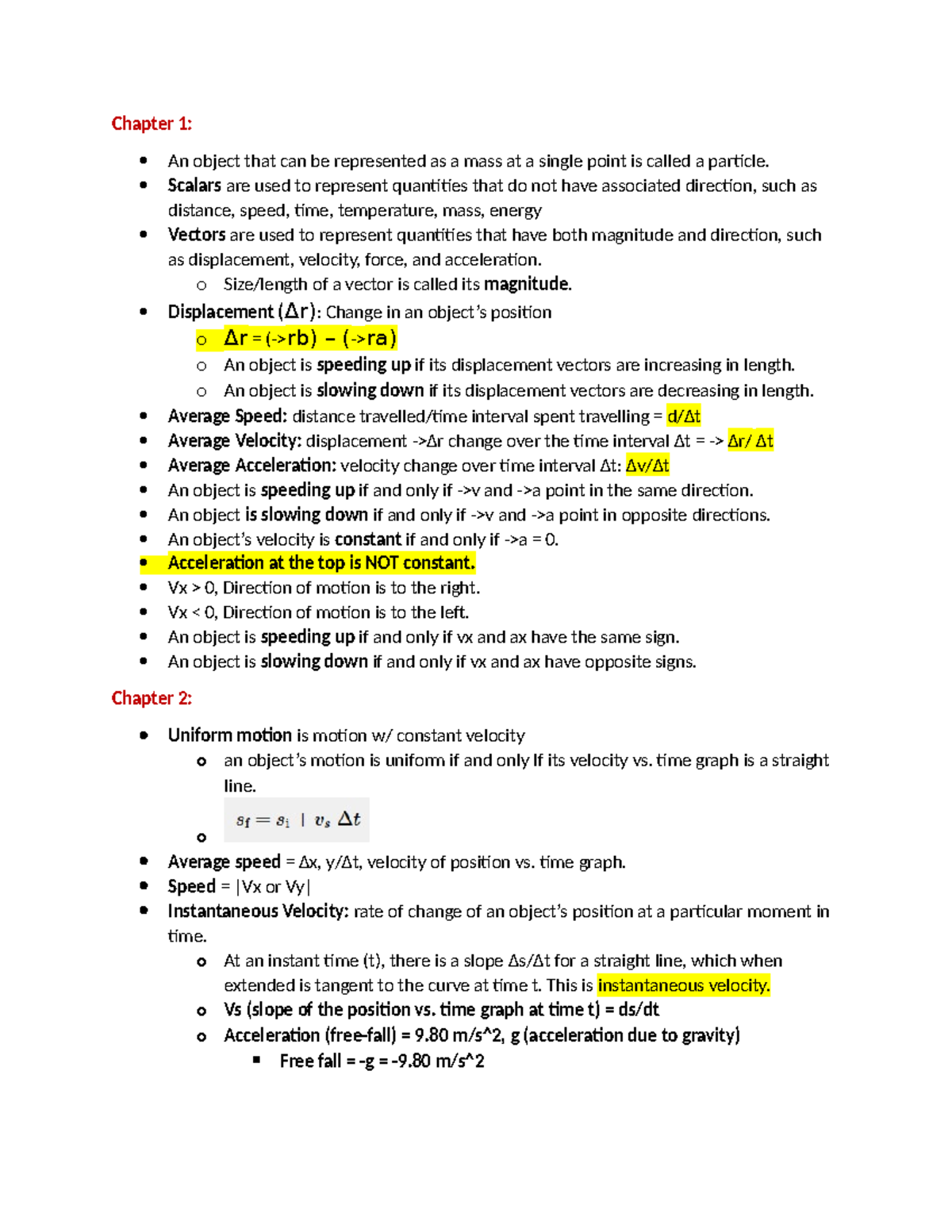 Finals study guide 1 - Chapter 1: An object that can be represented as a mass at a single point ...