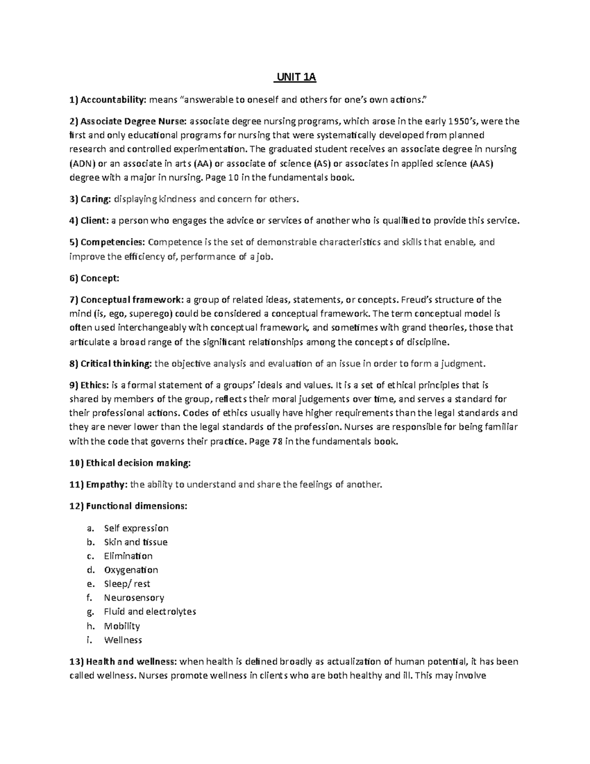 (week 4) UNIT 1A - Theory exam 1 UNIT 1A study guide - UNIT 1A Accountability: means “answerable ...