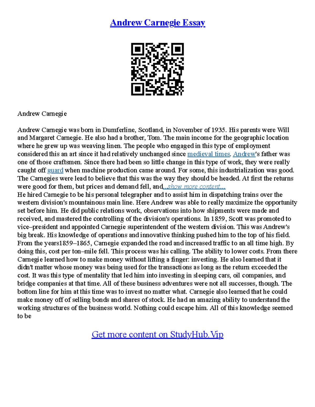 Essay On Andrew Carnegie - Andrew Carnegie Essay Andrew Carnegie Andrew ...