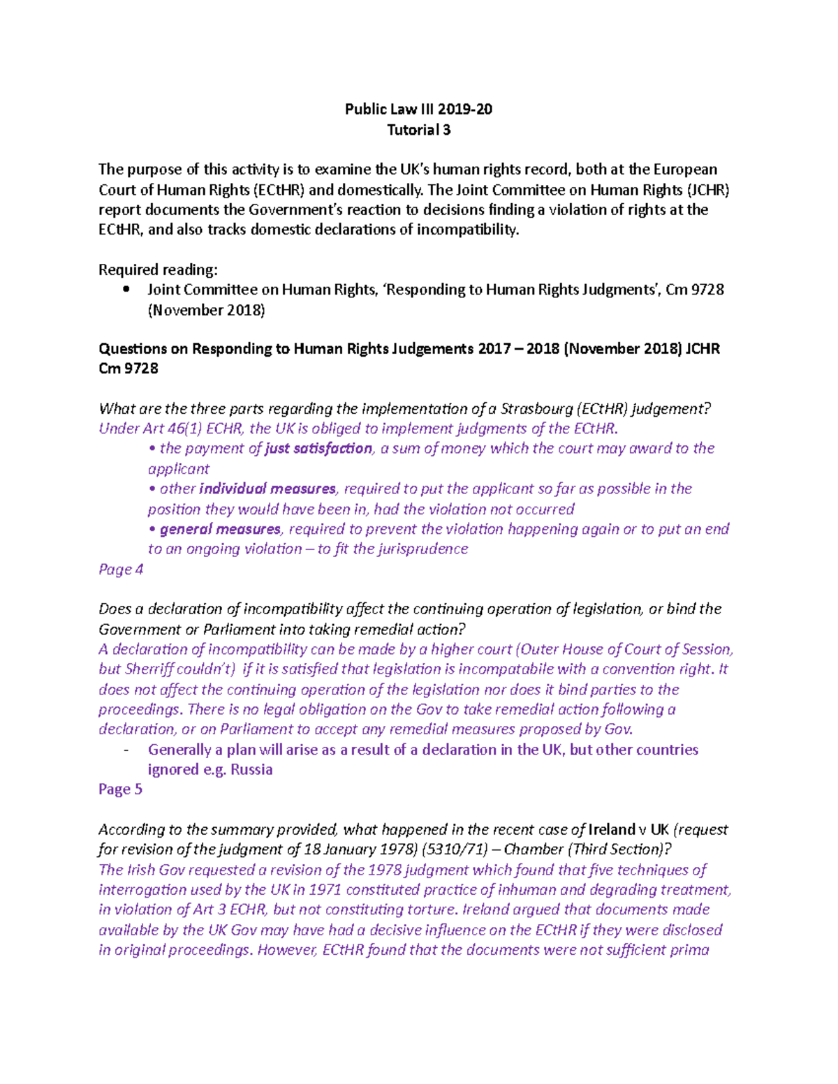 Tutorial 3: Joint Committee on Human Rights - Public Law III 2019 ...