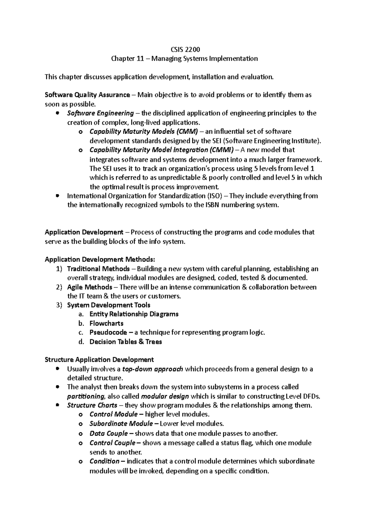 CSIS 2200 - Chapter 11 Notes - CSIS 2200 Chapter 11 – Managing Systems ...