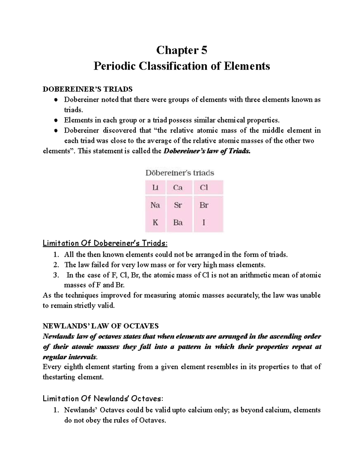 Periodic classification of elements- notes - Chapter 5 Periodic ...