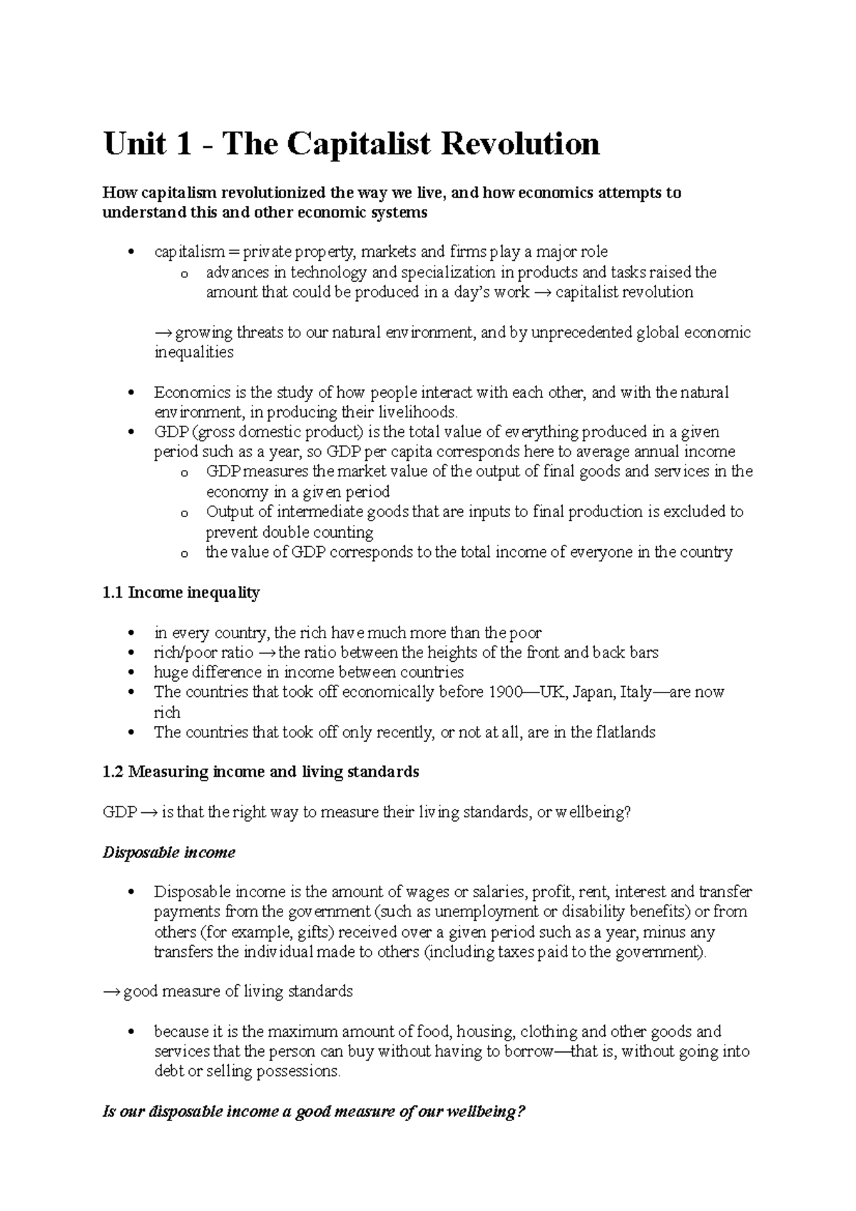 Unit 1 - Summary of chapter 1 - Unit 1 - The Capitalist Revolution How ...