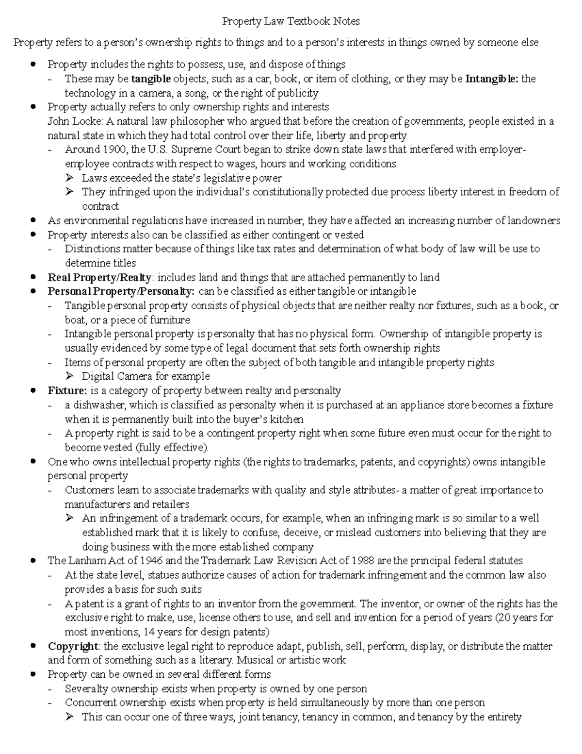 Property Law Textbook Notes - Property Law Textbook Notes Property ...