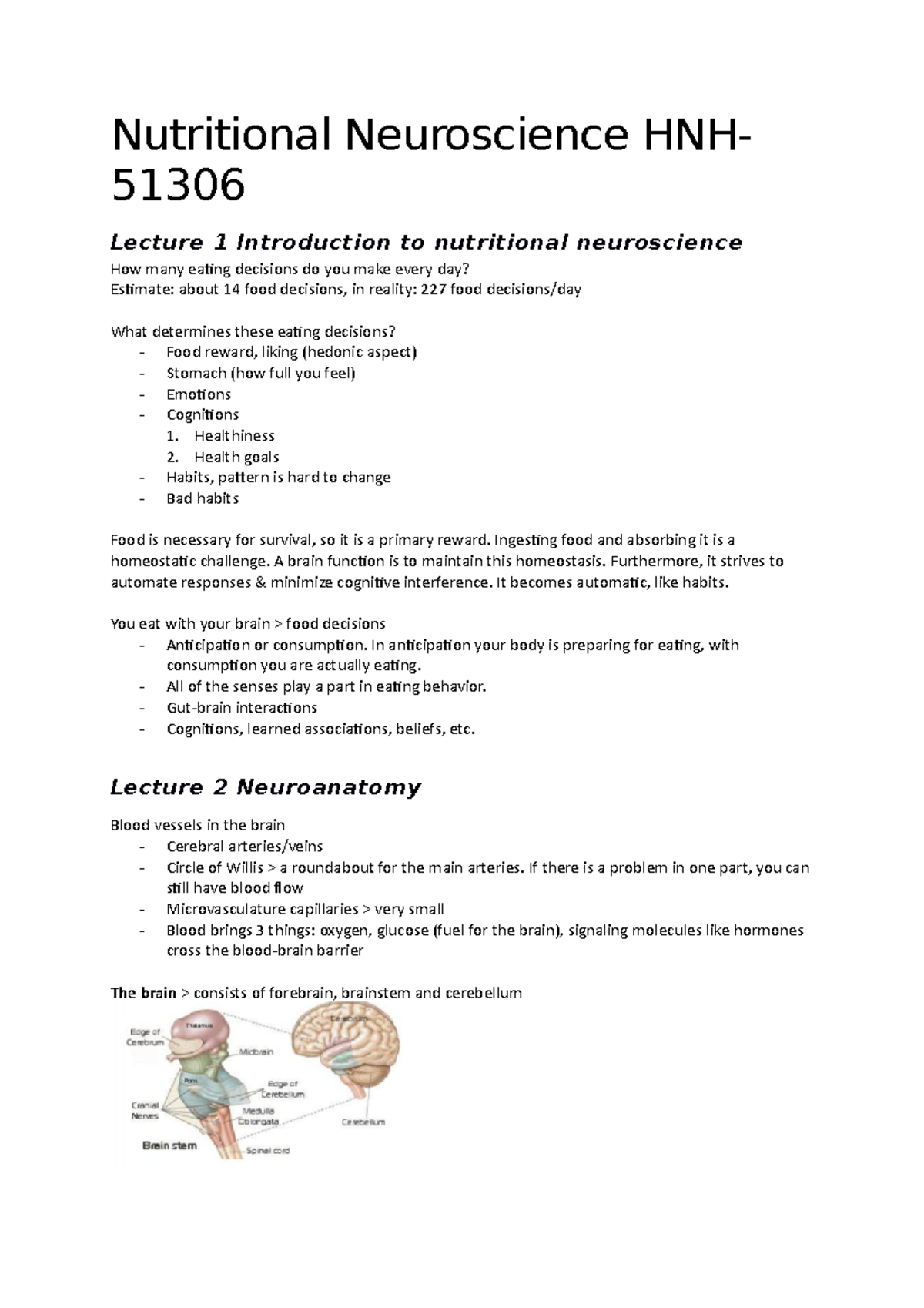 Nutritional Neuroscience lectures - Nutritional Neuroscience HNH- 51306 ...