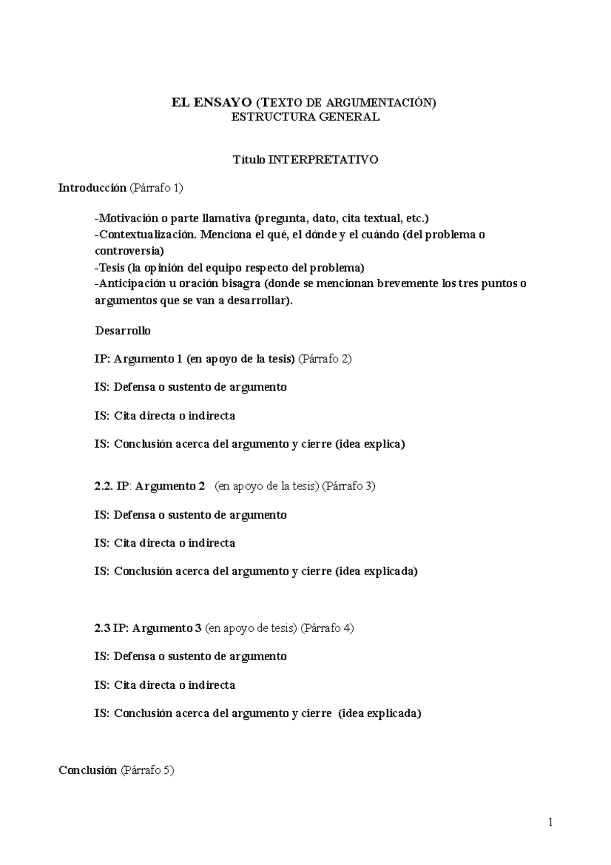 Estructura del texto argumentativo - EL ENSAYO (TEXTO DE ARGUMENTACIÓN ...