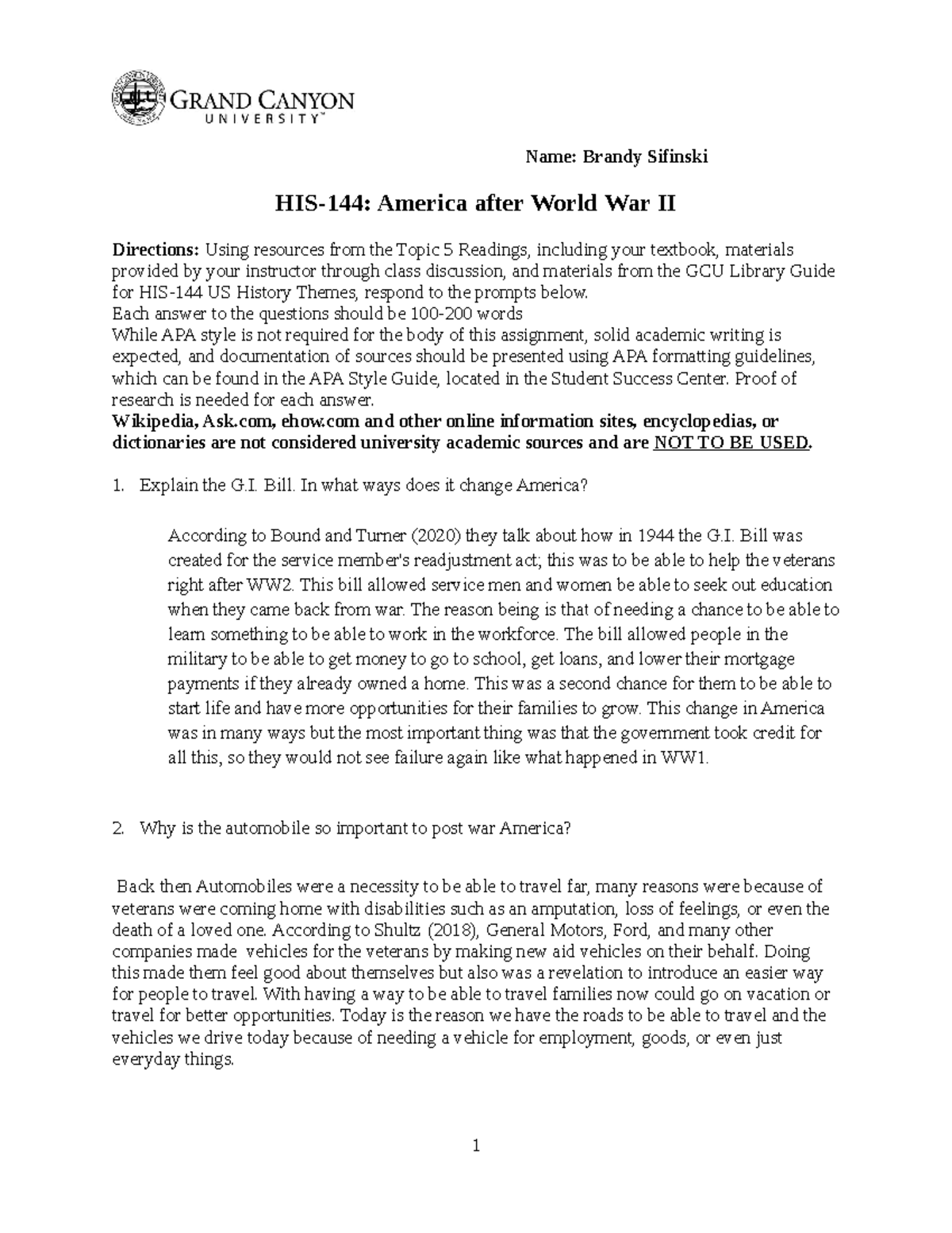 HIS-144-RS-America after WWII Worksheet (1) - Name: Brandy Sifinski HIS ...