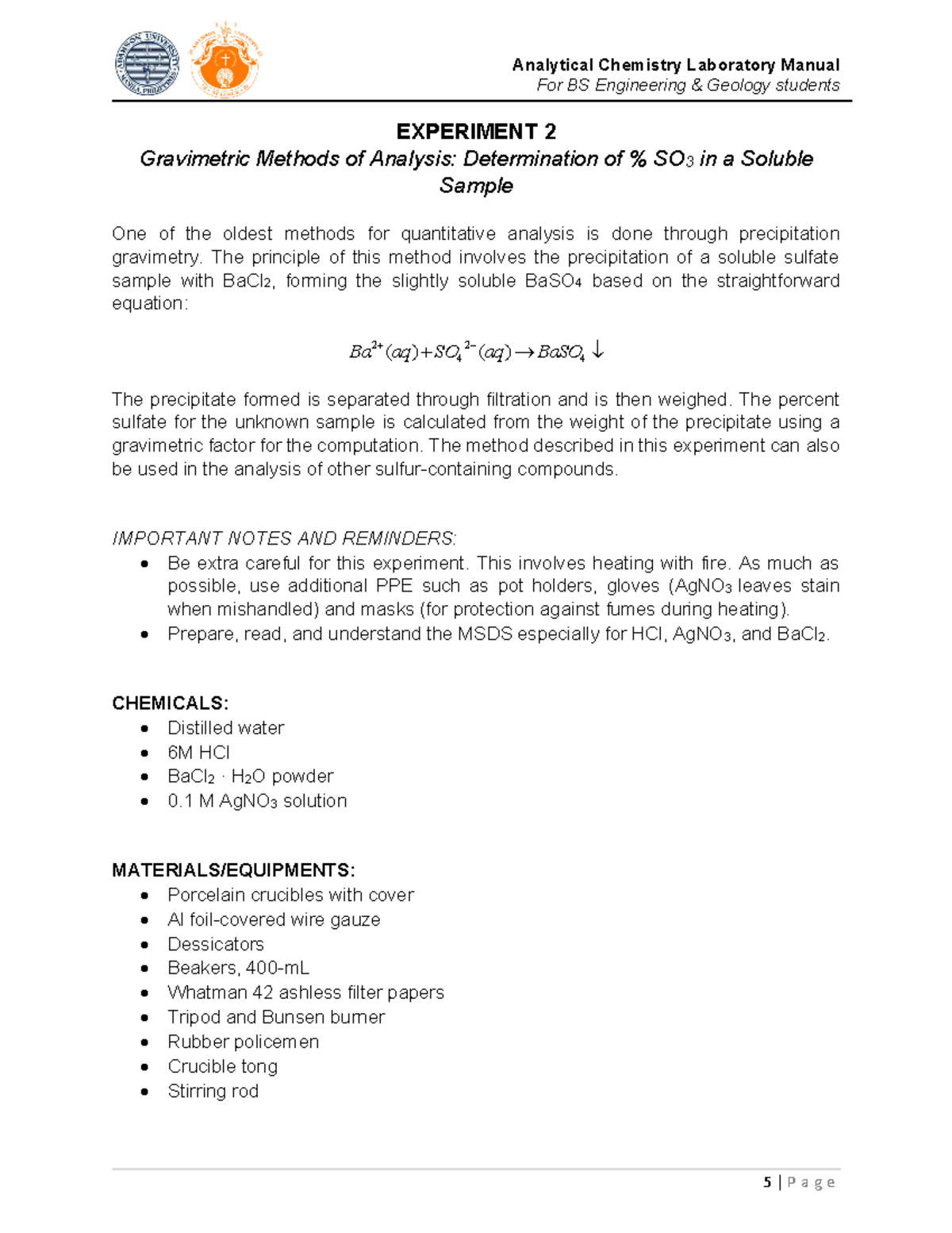 Expt 3- Lab Manual - Chemistry - For BS Engineering & Geology students ...