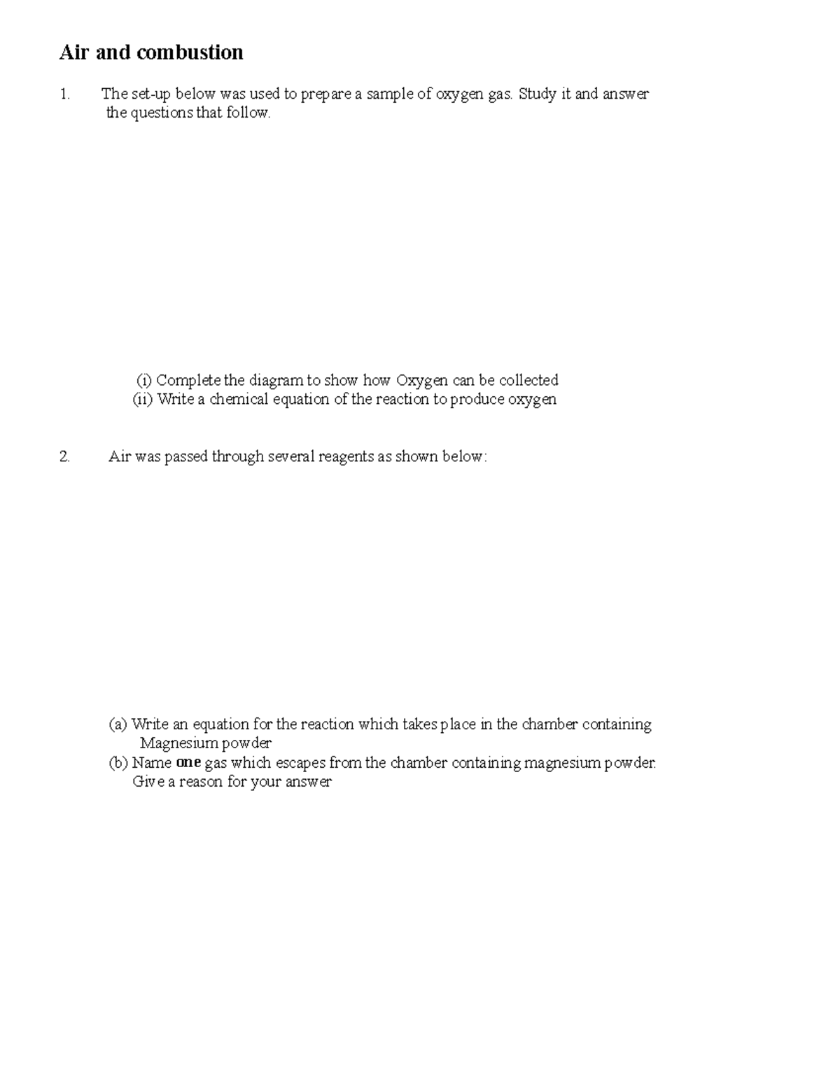 FORM 1 AIR AND Combustion Questions Teacher - Air and combustion The ...
