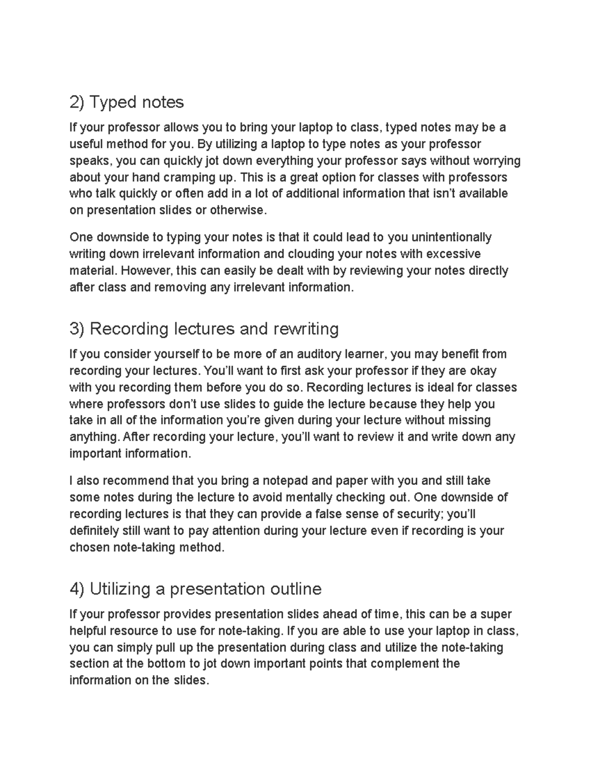 Med notes 3 - 2) Typed notes If your professor allows you to bring your ...