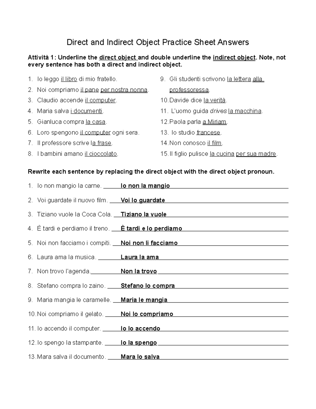 DO+and+IO+Practice+Answers - Direct and Indirect Object Practice Sheet ...