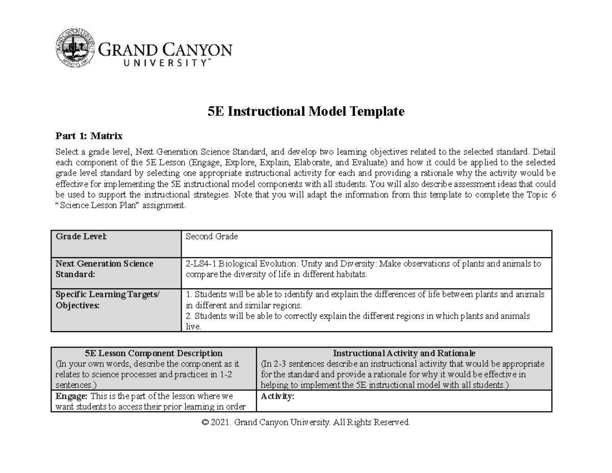 ELM 361 RS 5E Instructional Model Template - 5E Instructional Model ...