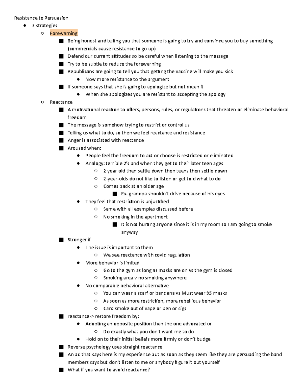 Resistance and TM - Resistance to Persuasion 3 strategies Forewarning ...