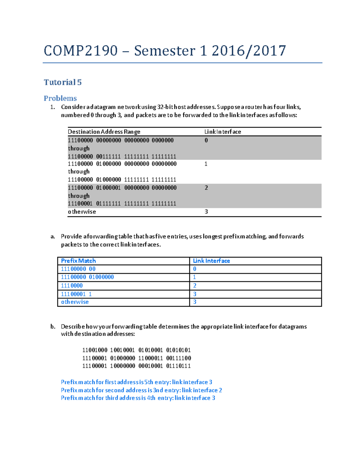Tutorial 5 Answers - COMP2190 – Semester 1 2016/ Tutorial 5 Problems ...