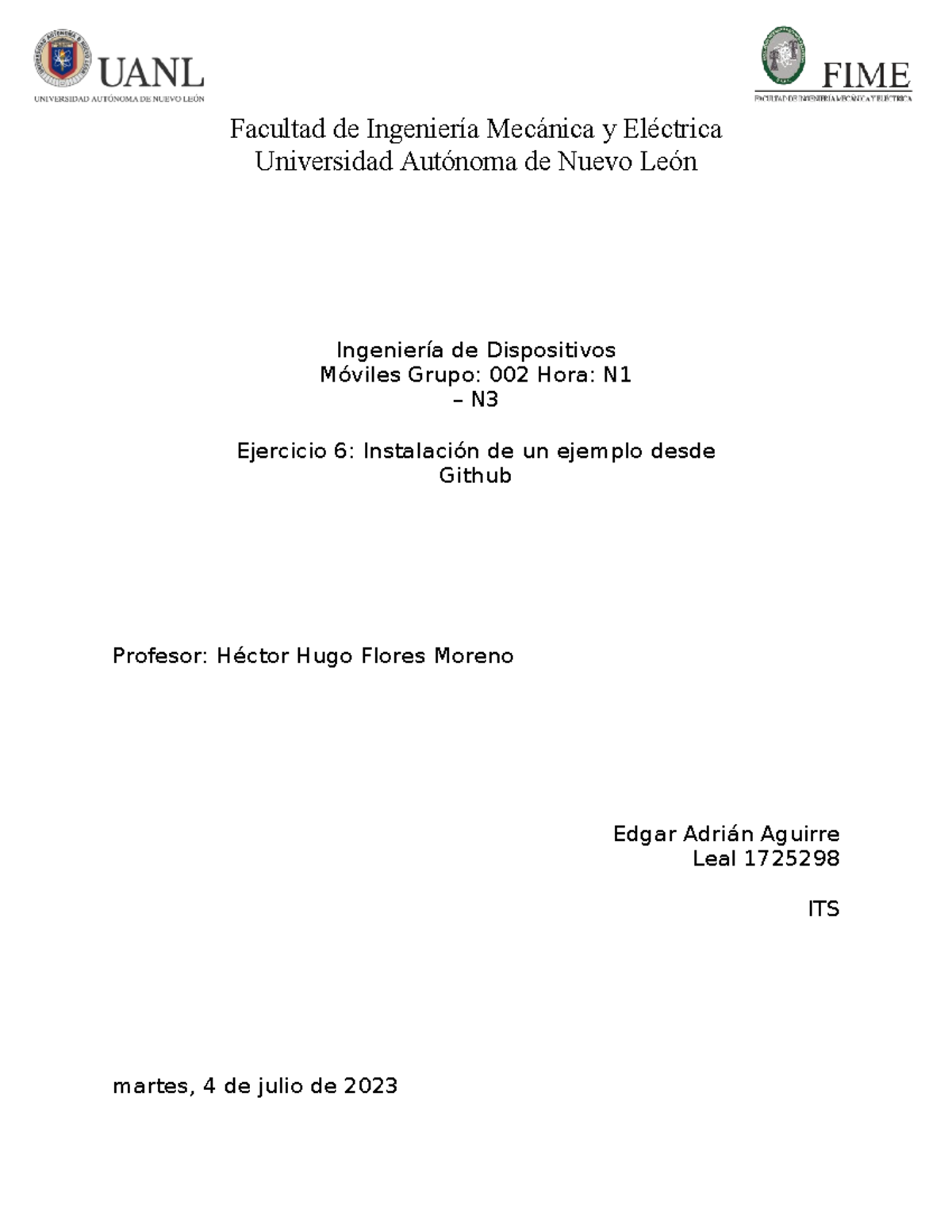Ejercicio 6- Instalación de un ejemplo desde Github - Ingeniería De Dispositivos Móviles Y - Studocu