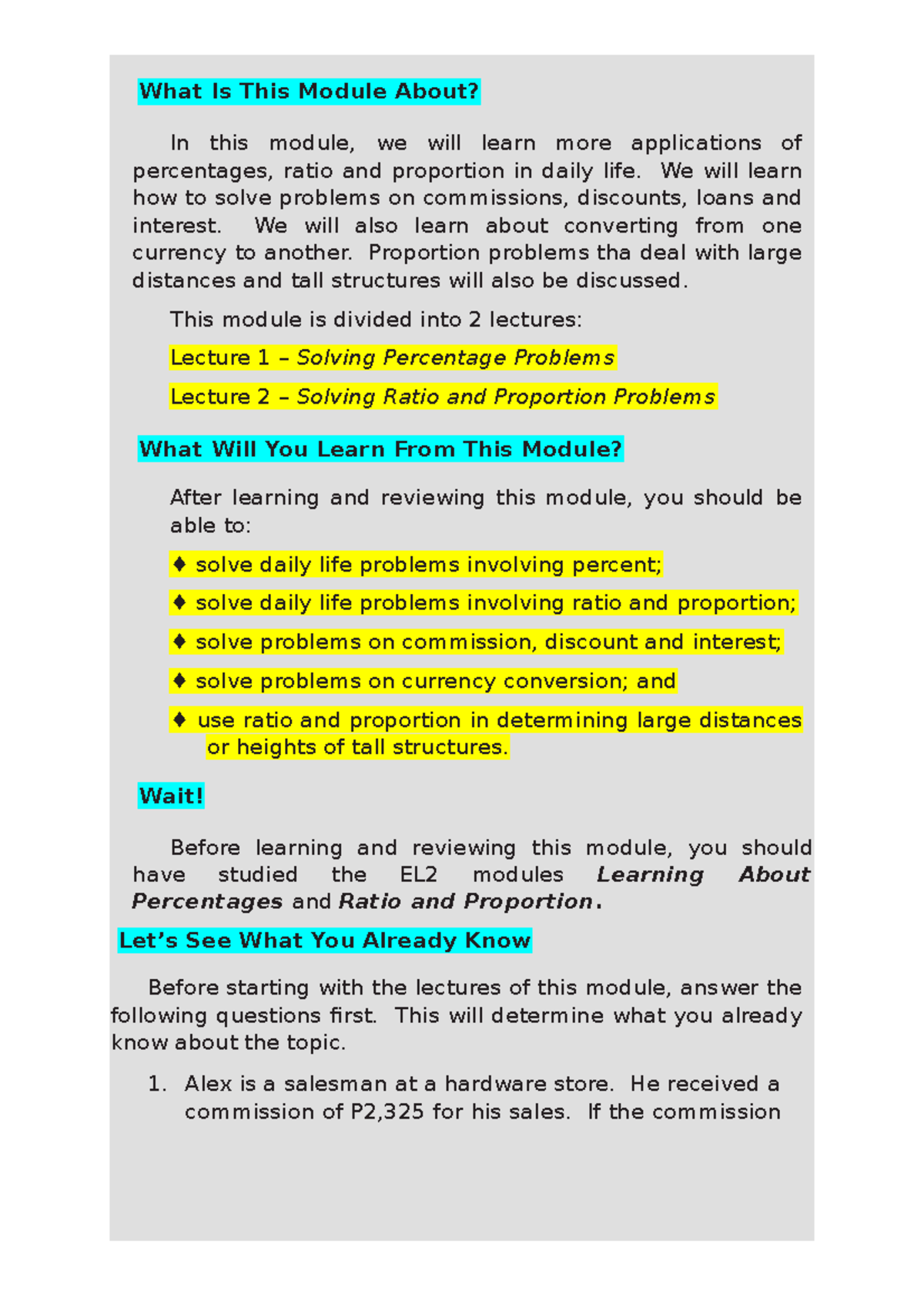 Percentage Ratio and Proportion Module - What Is This Module About? In ...
