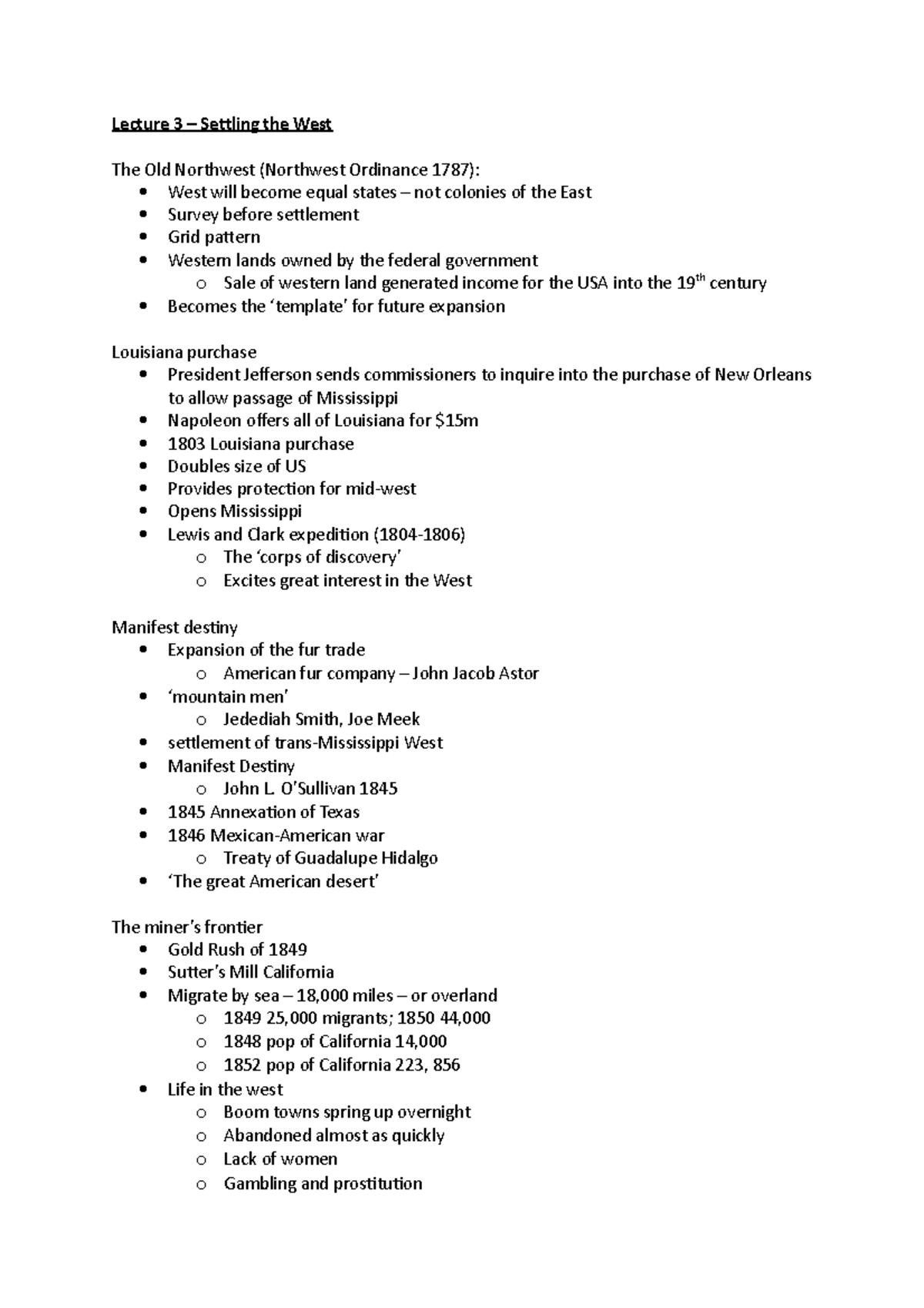 Lecture 3 - Settling the West - Lecture 3 – Settling the West The Old ...