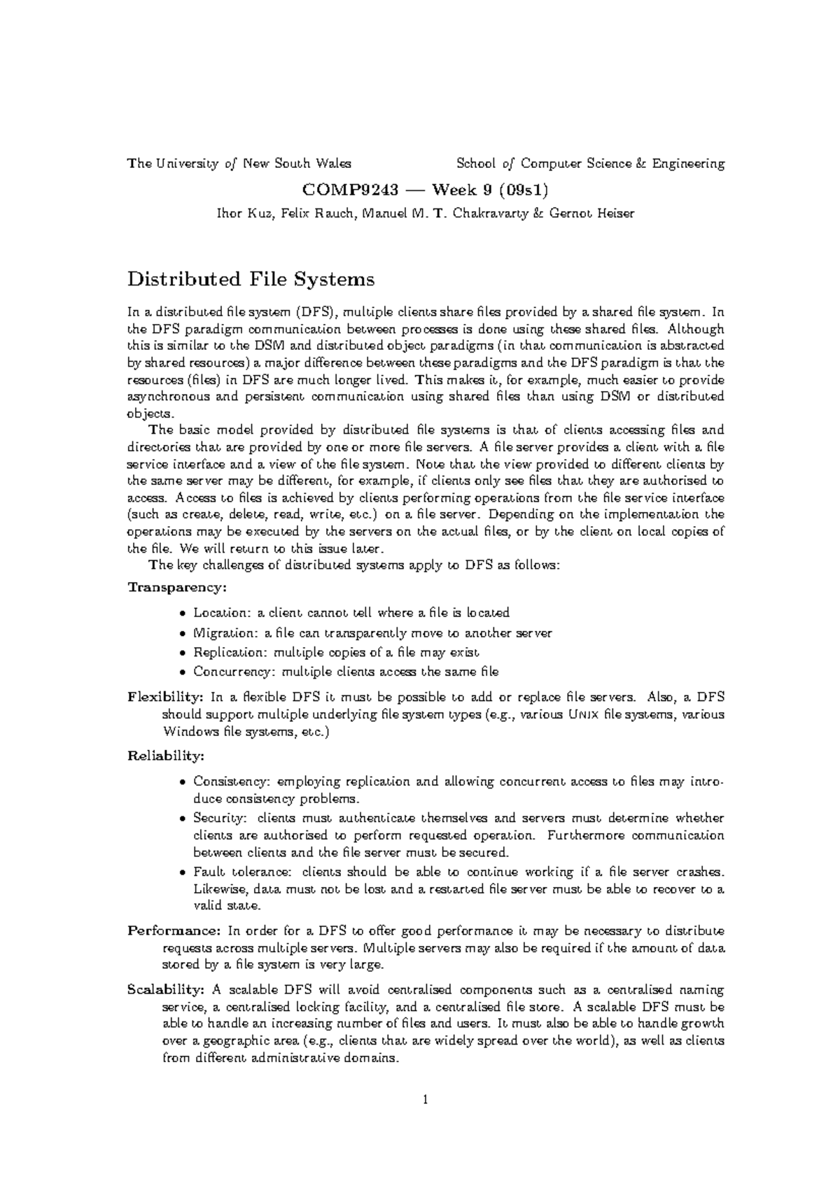 WEEK 4 Distributed FILE Systems - The Universityof New South Wales ...