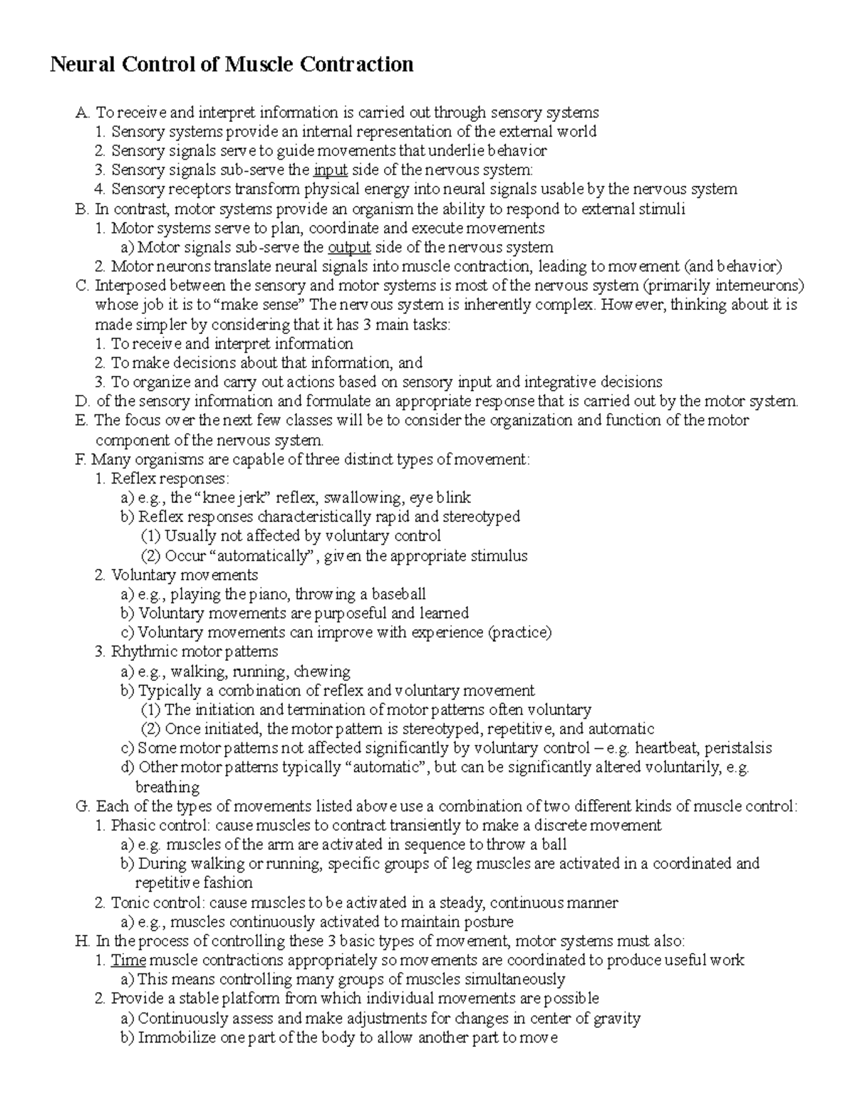 Neural Control Of Muscle Contraction Neural Control Of Muscle Contraction A To Receive And
