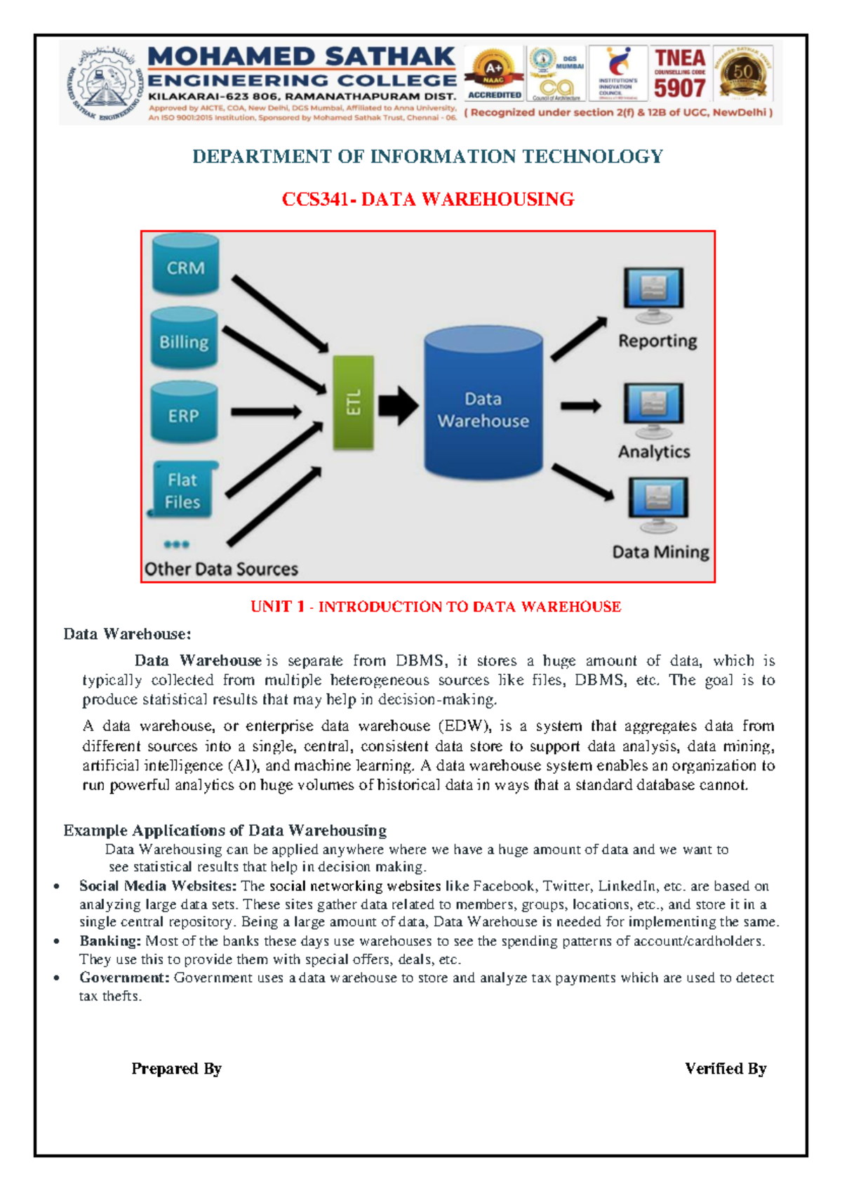 CCS341-Data Warehousing Notes-Unit I - DEPARTMENT OF INFORMATION ...