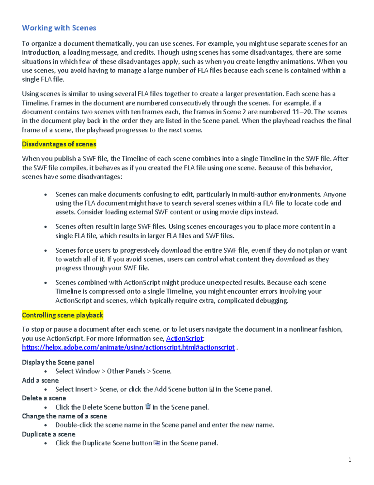 Working with Scenes - 1 Working with Scenes To organize a document ...