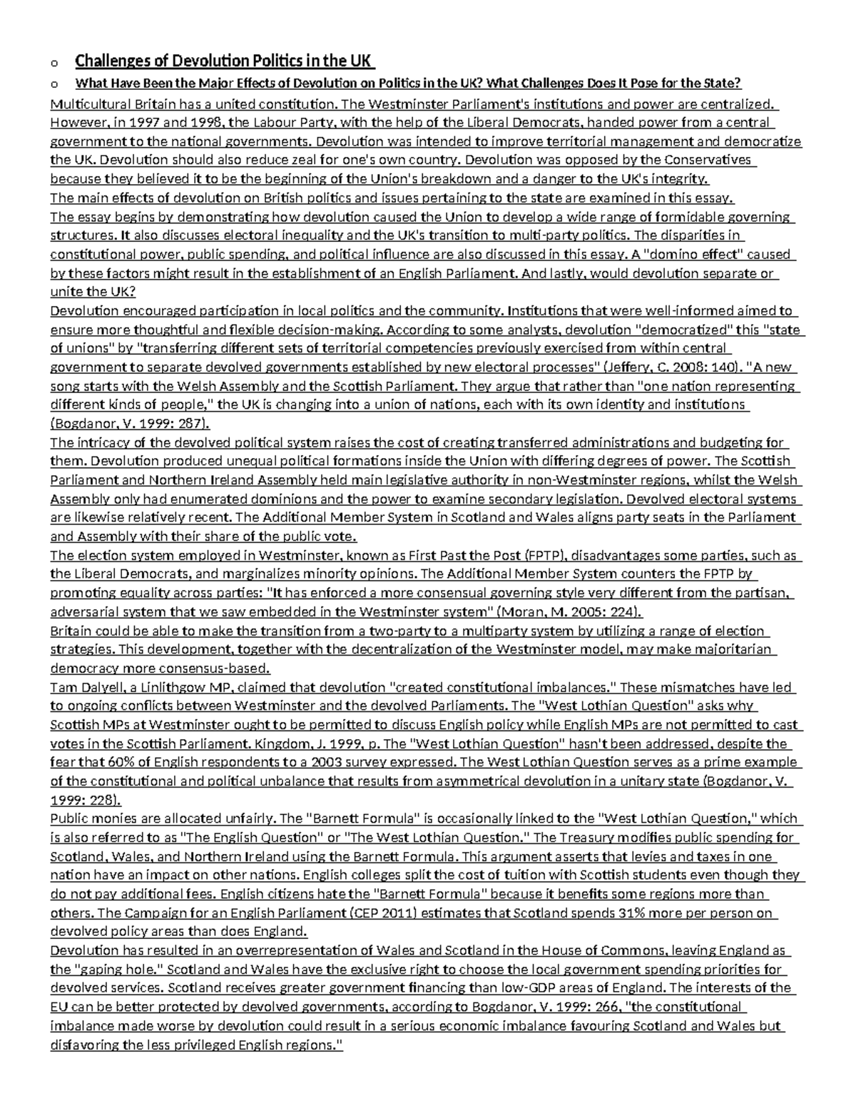 Challenges of Devolution Politics in the UK - The Westminster ...