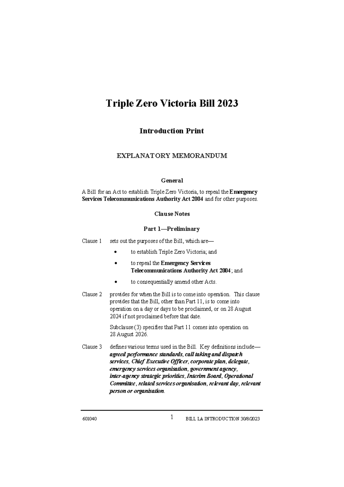 Explanatory Memorandum of the Triple Zero Victoria Bill 2023 (Vic) - 1 ...